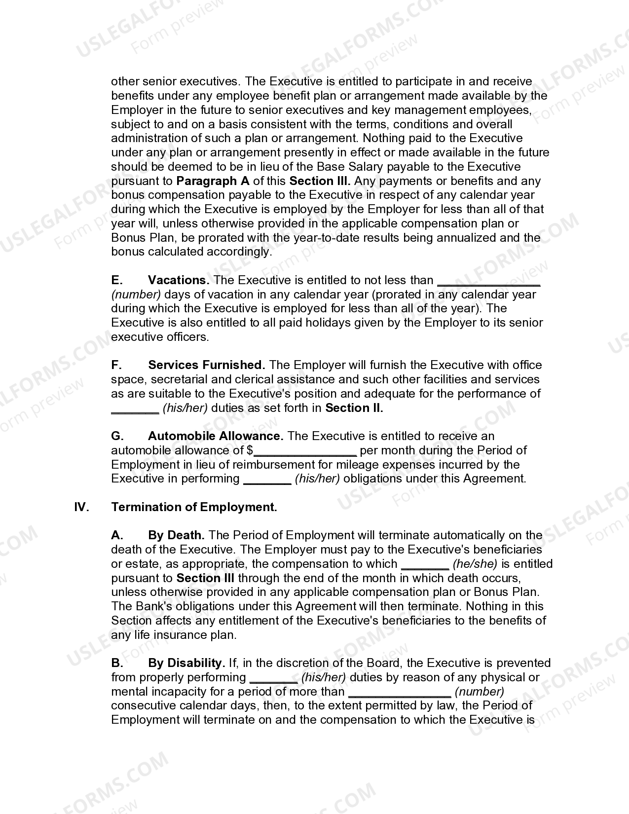 Employment Agreement of Executive | US Legal Forms