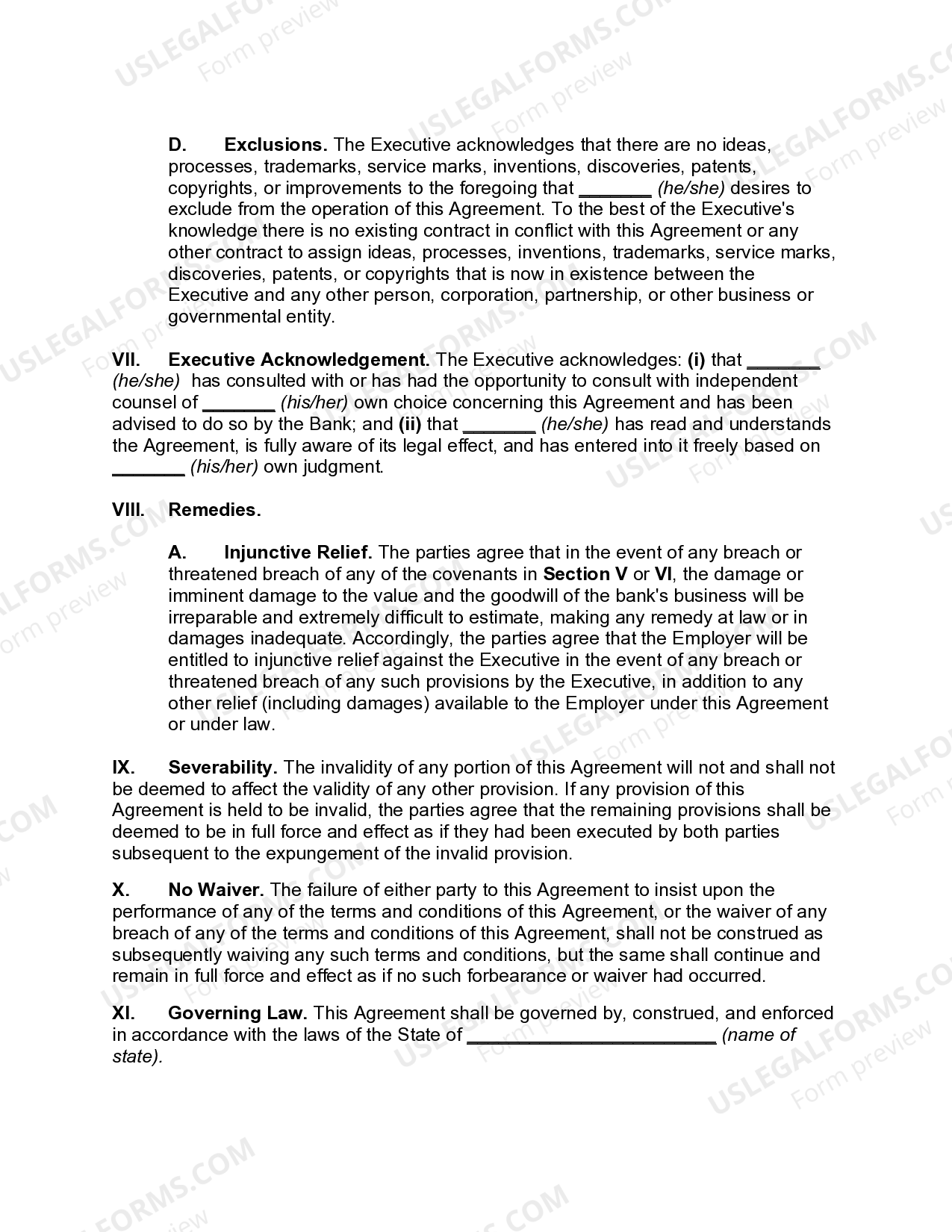 Employment Agreement of Executive | US Legal Forms