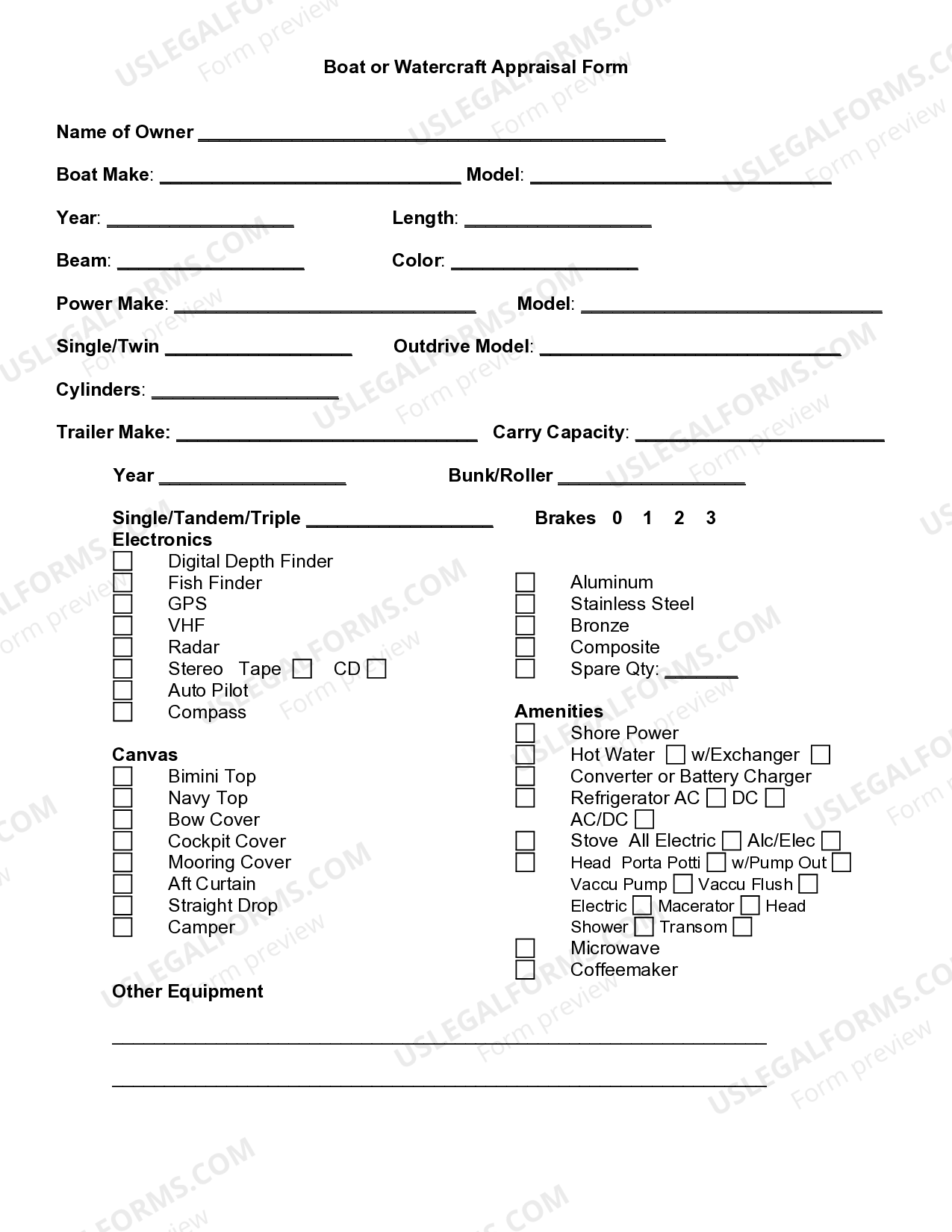 Boat or Watercraft Appraisal Form | US Legal Forms