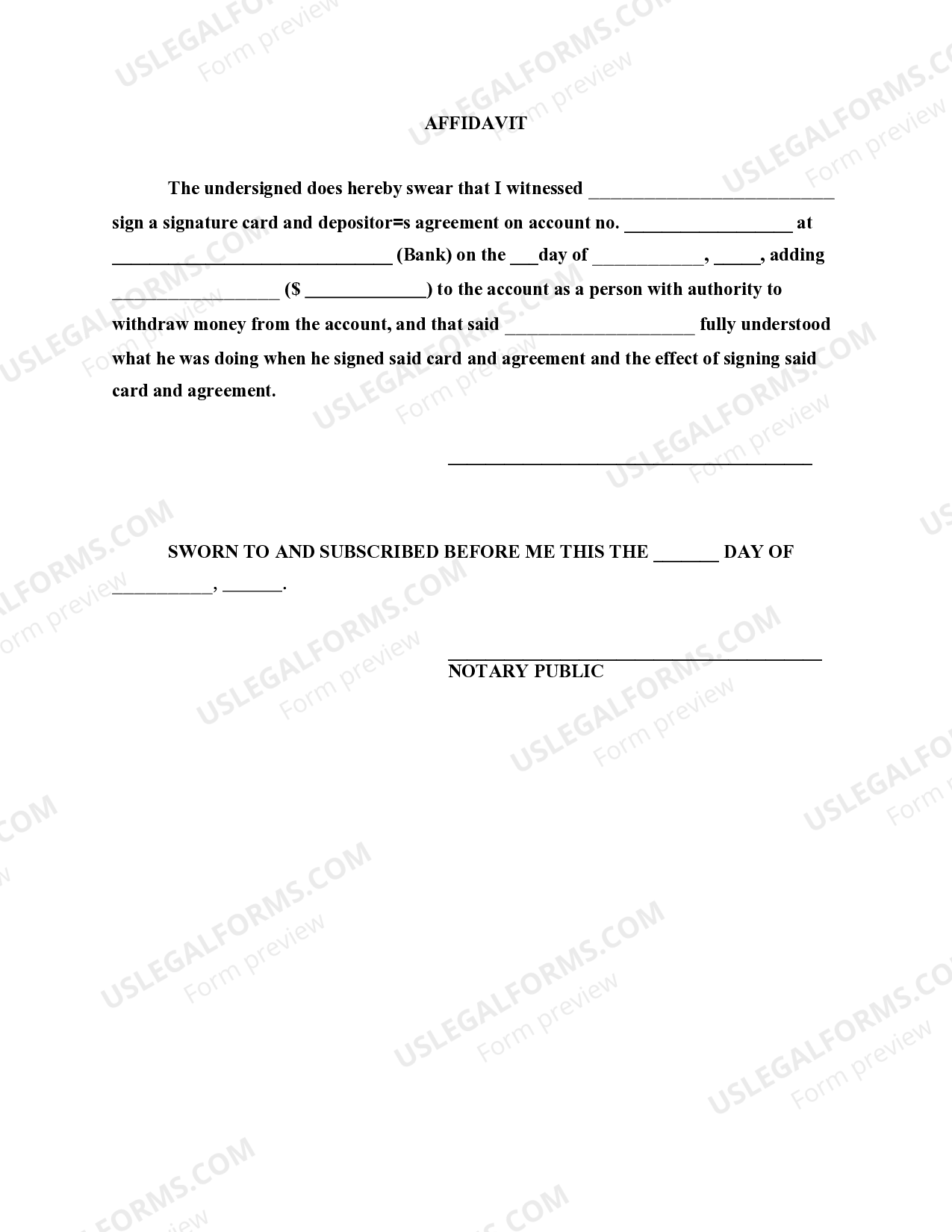 Affidavit regarding Account Access Signature Card - Signature Card | US ...