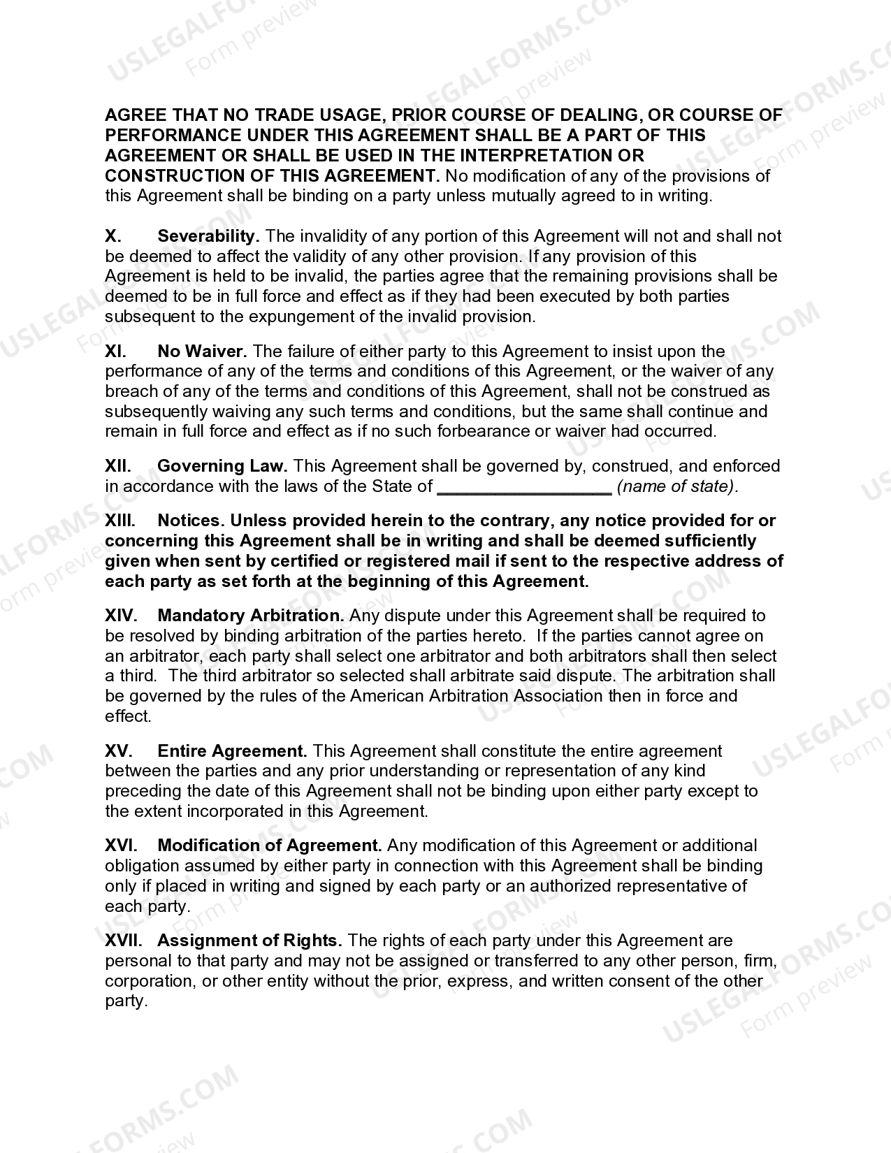 Agreement for Sale of Equipment | US Legal Forms