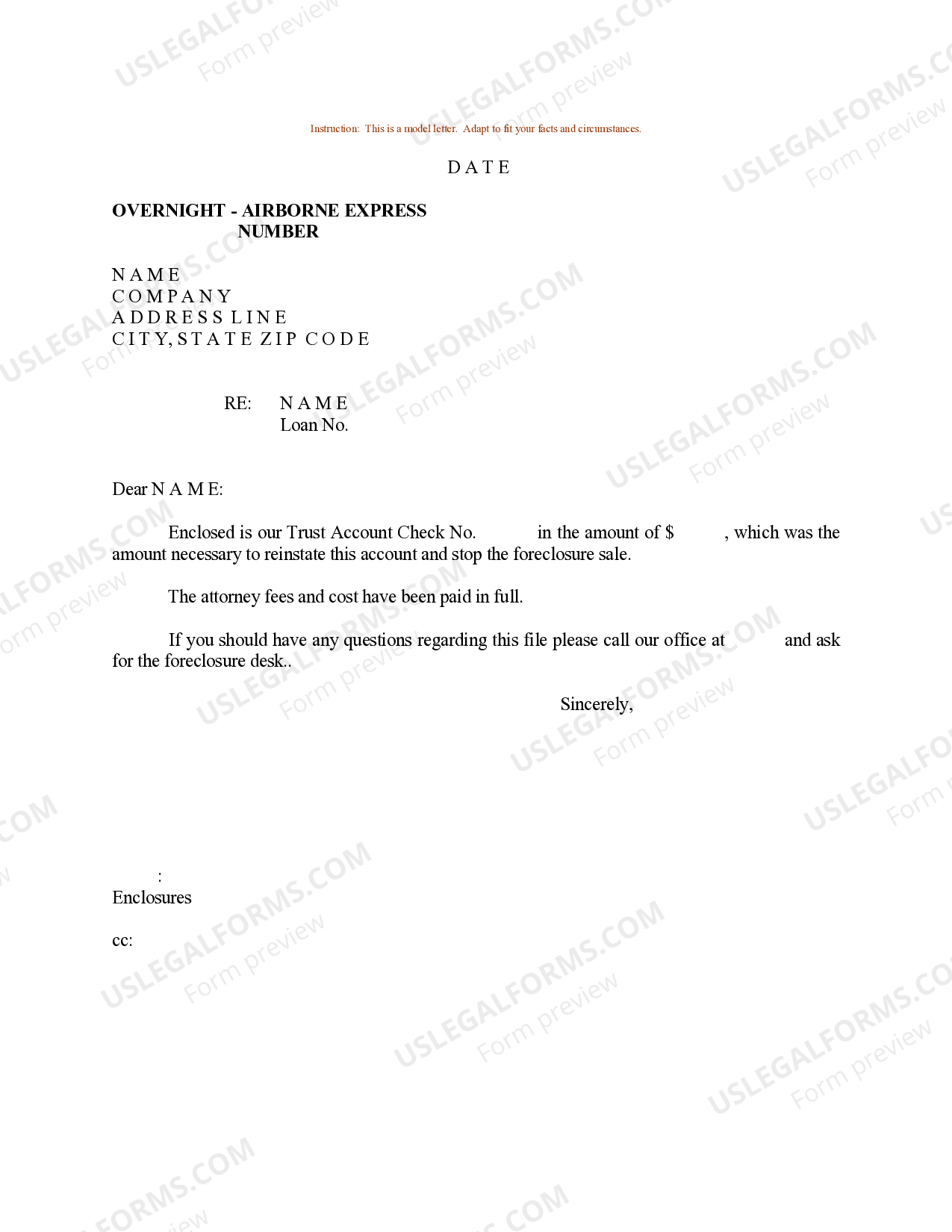 Sample Letter regarding Stop of Foreclosure Sale - Stop Foreclosure ...