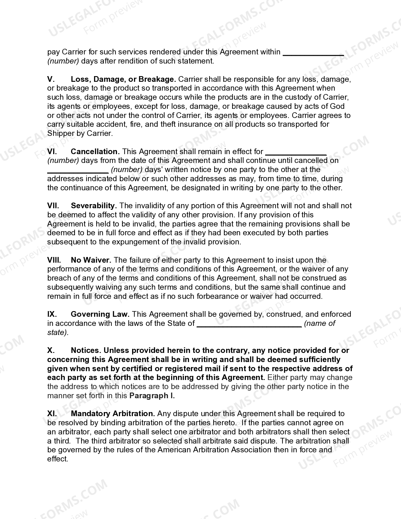 Agreement between Carrier and Shipper with Guaranteed Monthly Shipments ...