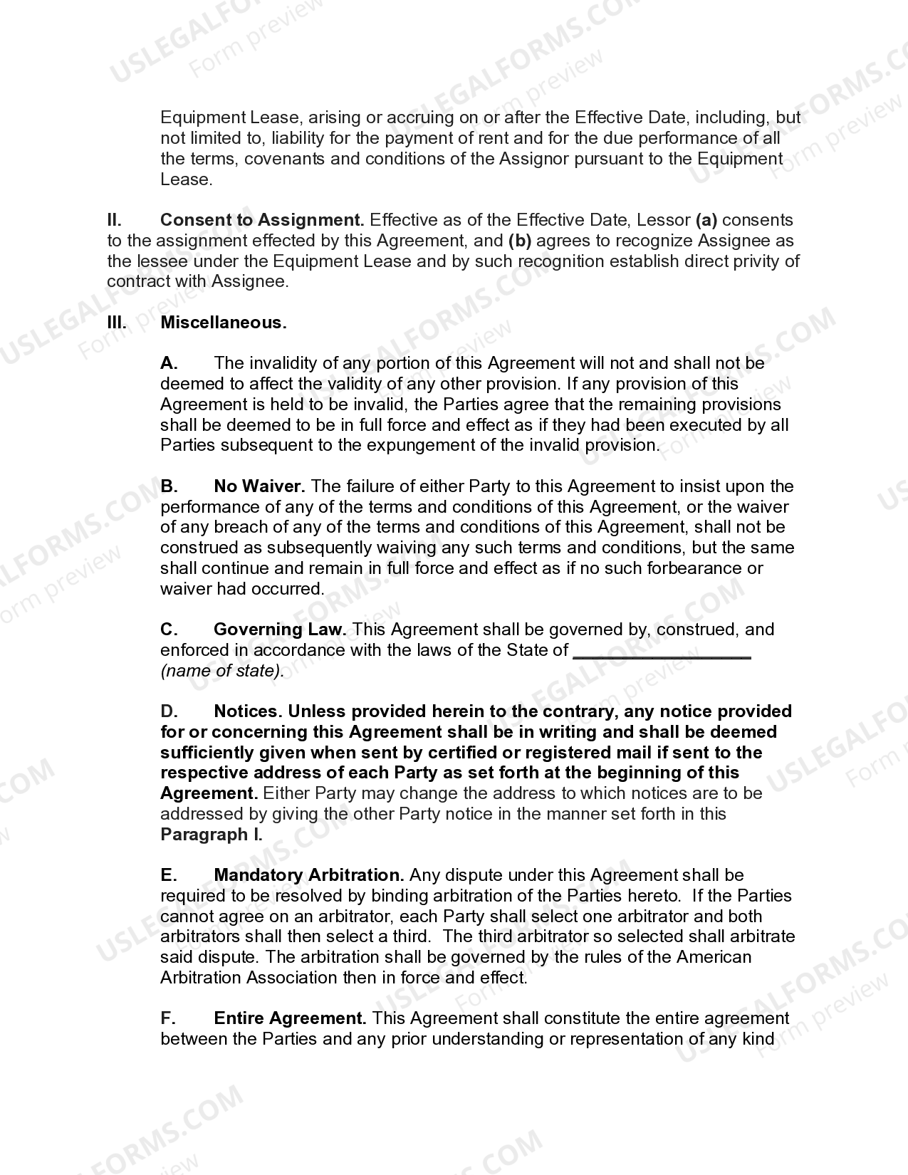 Assignment and Assumption of Equipment Lease - Assumption Lease ...