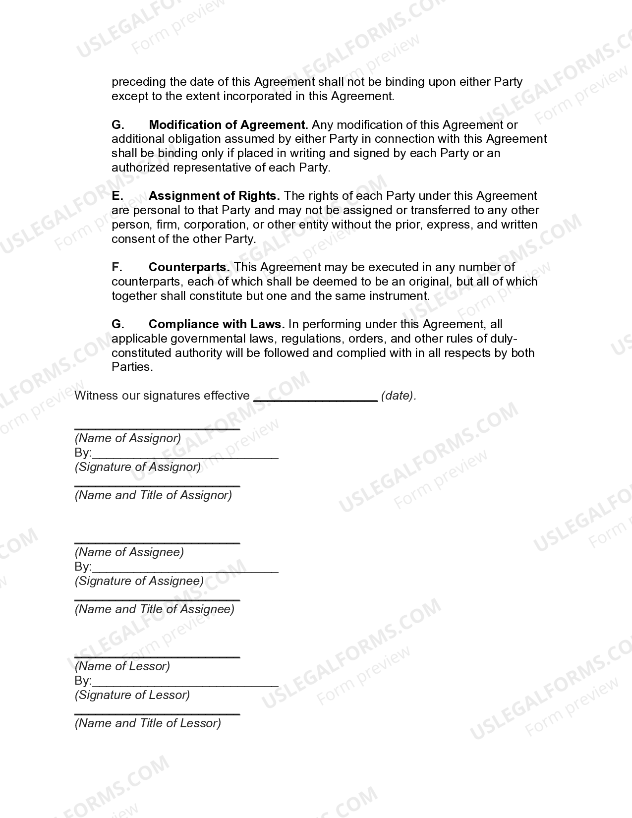Assignment and Assumption of Equipment Lease - Assumption Lease Template | US Legal Forms