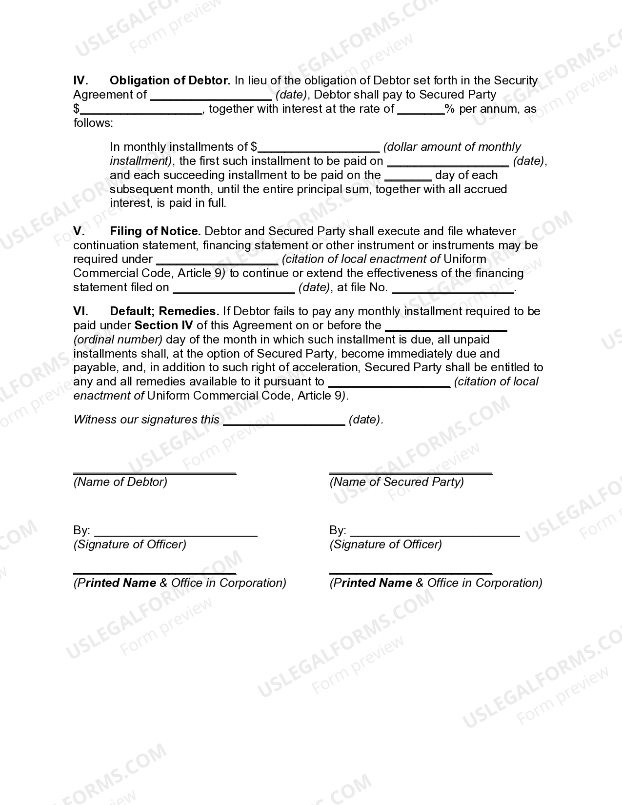 Agreement to Extend Security Interest | US Legal Forms