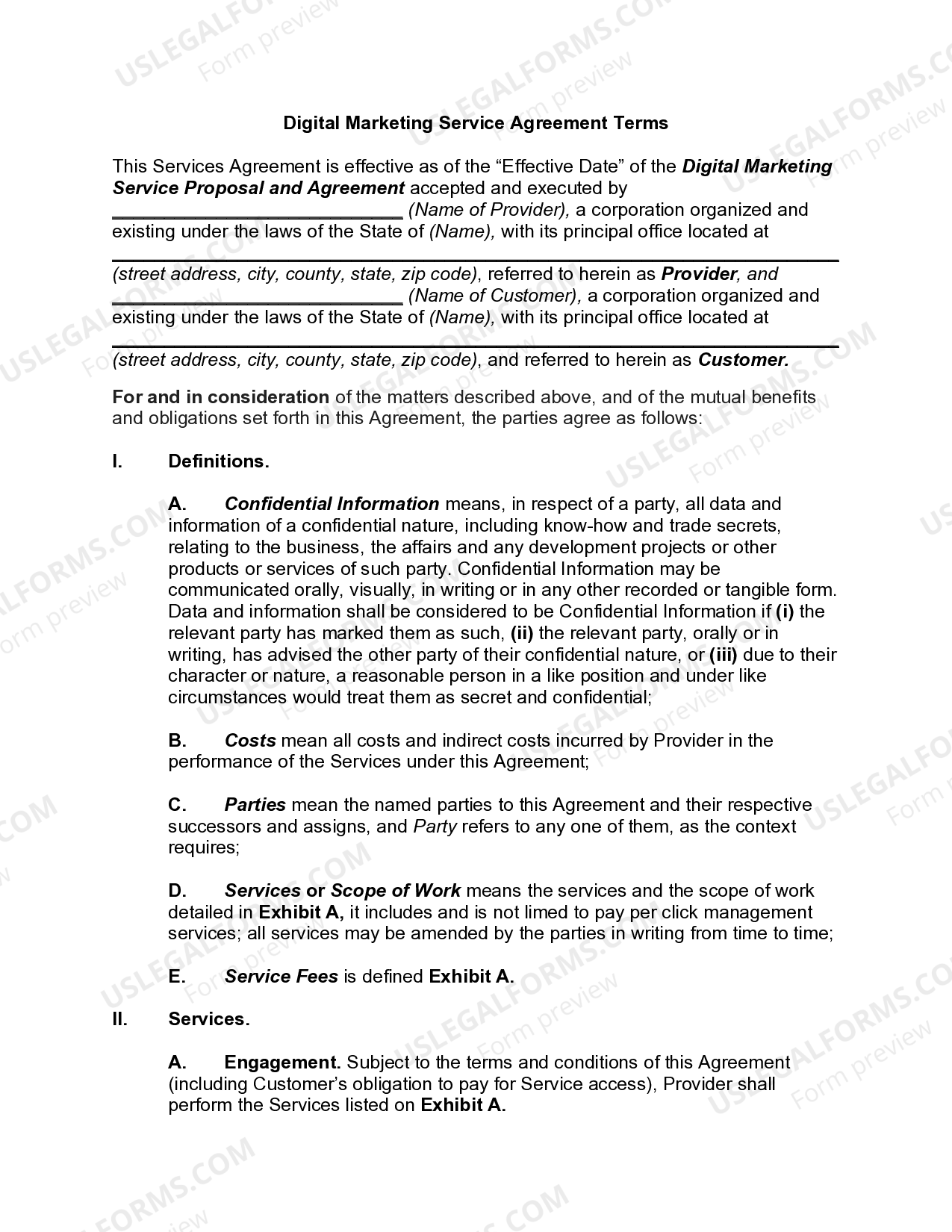 Digital Marketing Service Agreement Terms | US Legal Forms
