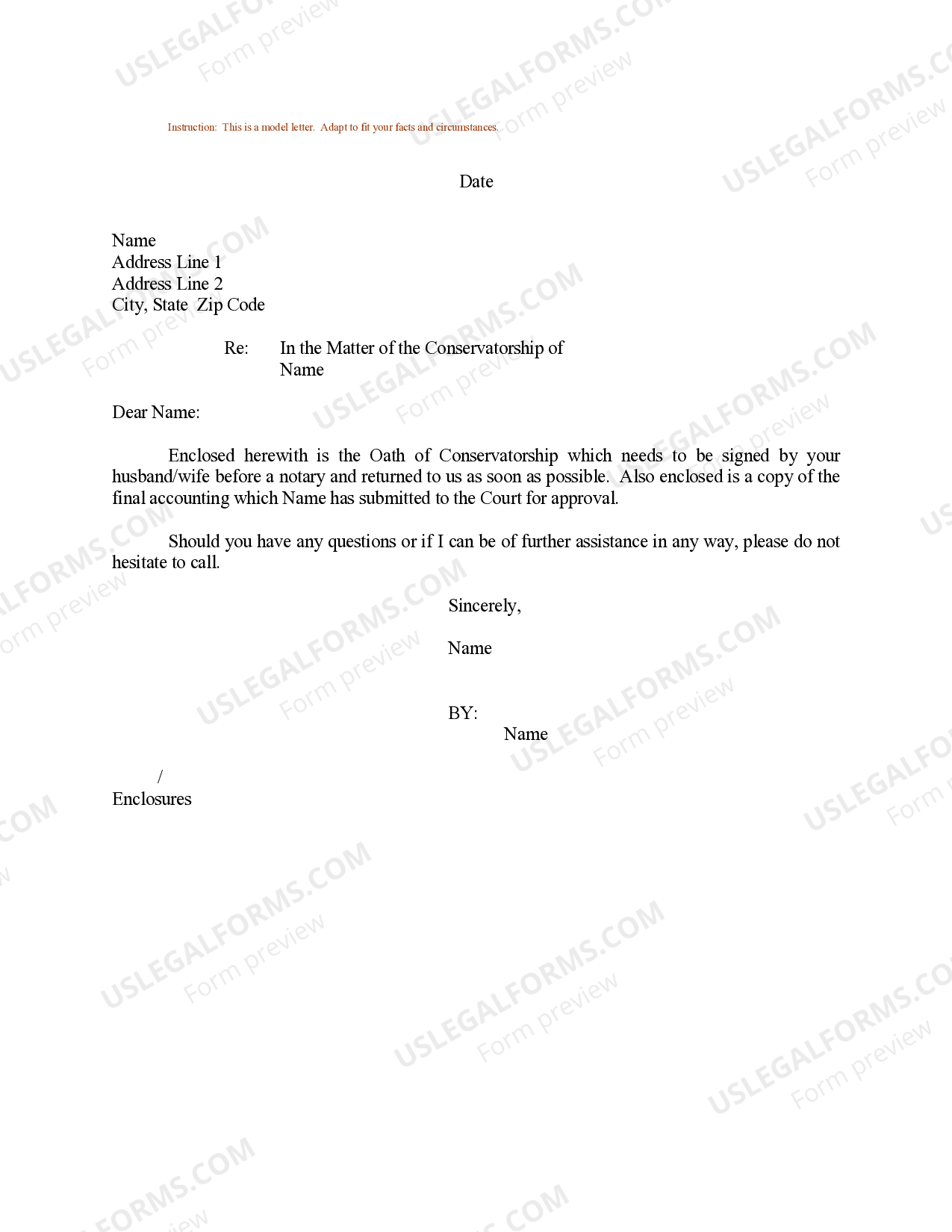 Sample Letter for Oath of Conservatorship - Sample Oath Form | US Legal ...