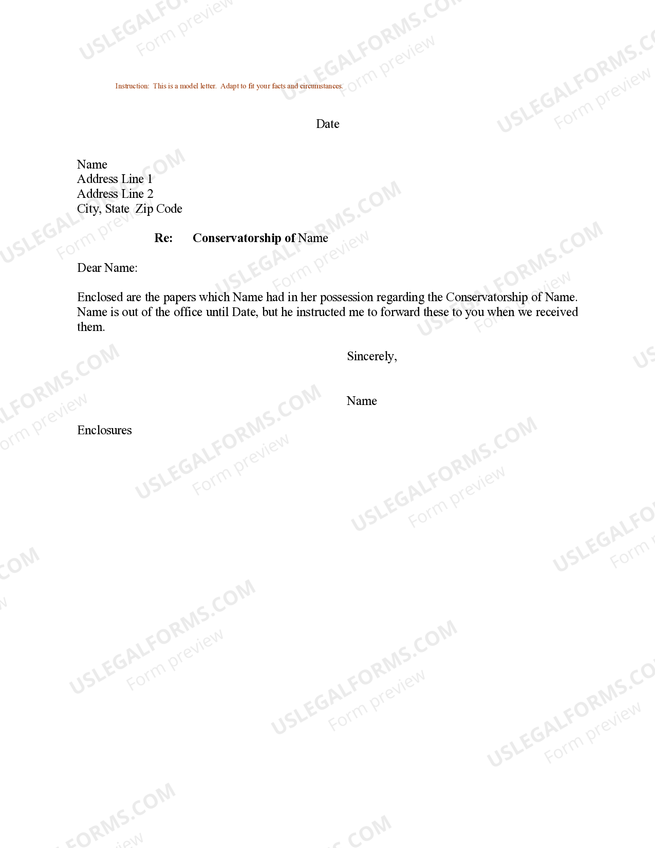 Sample Letter for Forwarding of papers concerning Conservatorship ...
