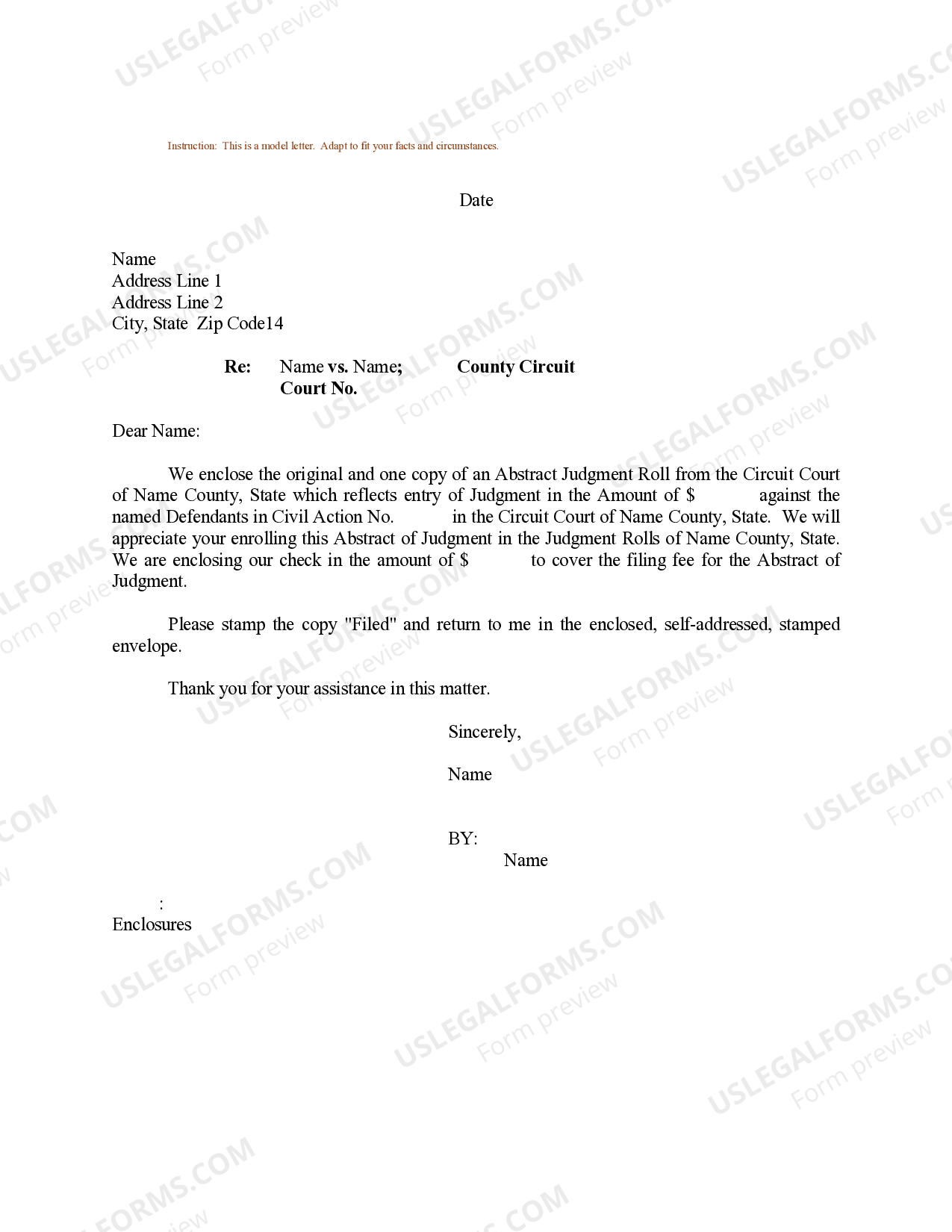 Sample Letter regarding Abstract Judgment Roll - Abstract Judgment | US ...