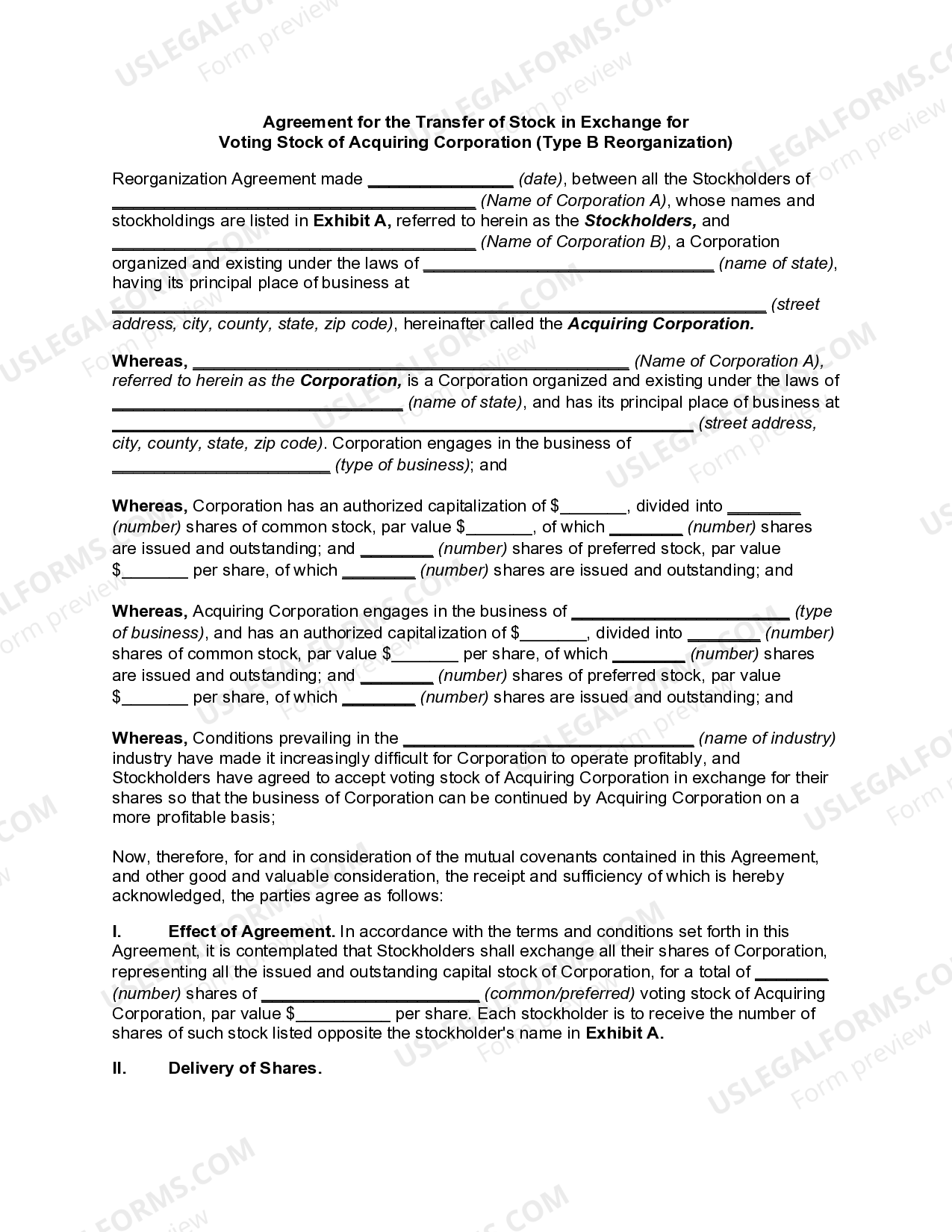 Agreement for the Transfer of Stock in Exchange for Voting Stock of ...