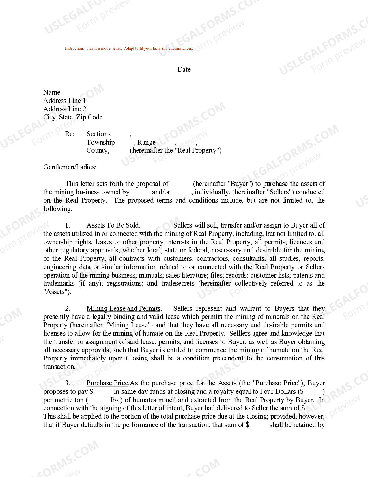 Sample Letter for Proposal to Purchase the Assets of Mining Business ...