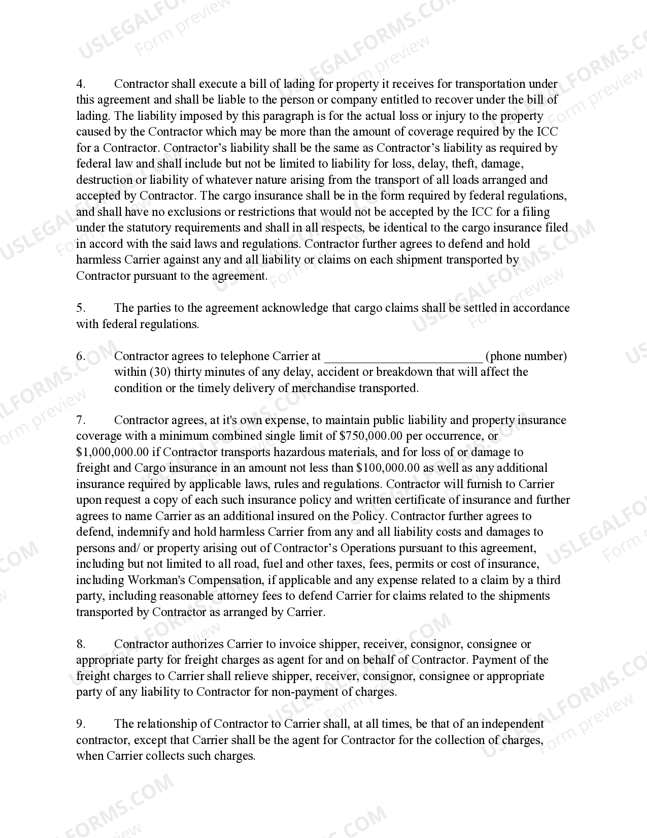 Self - Common Carrier | US Legal Forms