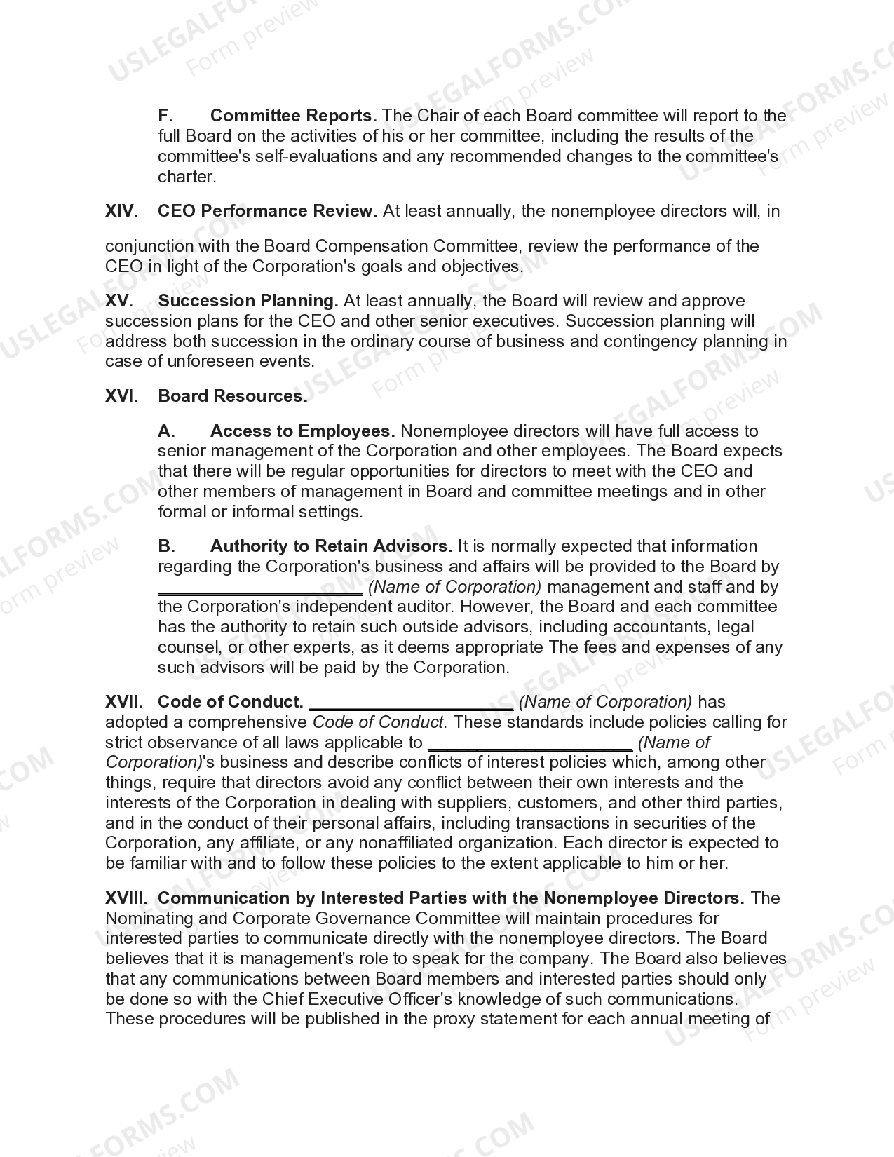 Corporate Governance Guidelines | US Legal Forms