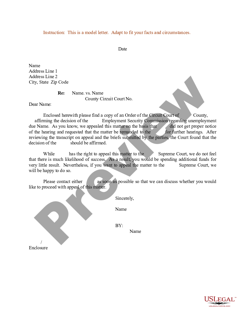 Sample Letter For Order Affirming Decision Regarding Unemployment