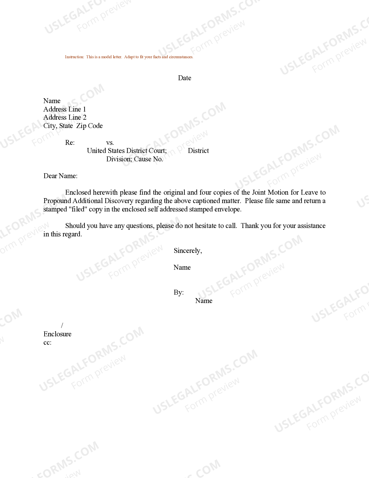 Sample Letter to Clerk for filing Joint Motion for Leave to Propound ...