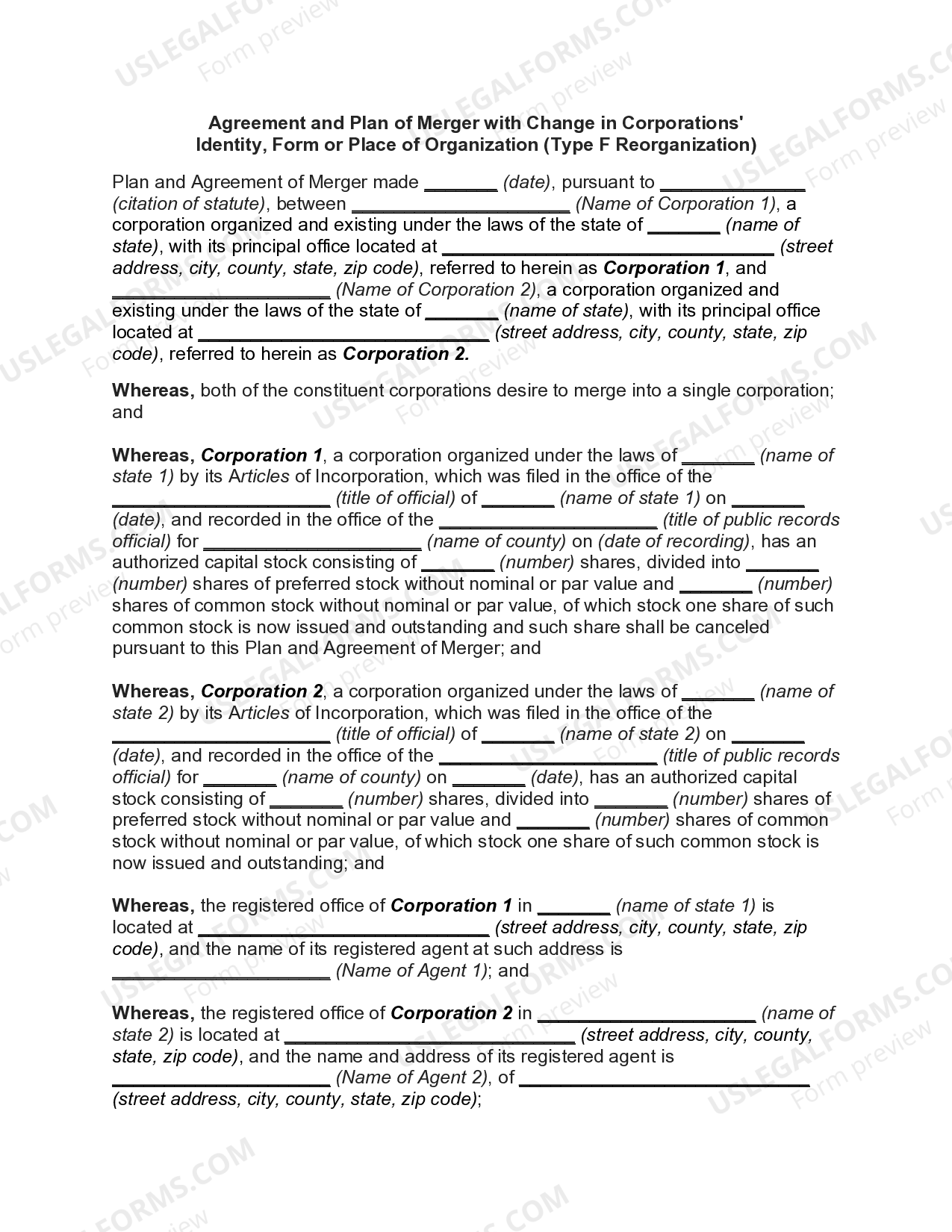 Agreement and Plan of Merger with Change in Corporations' Identity ...