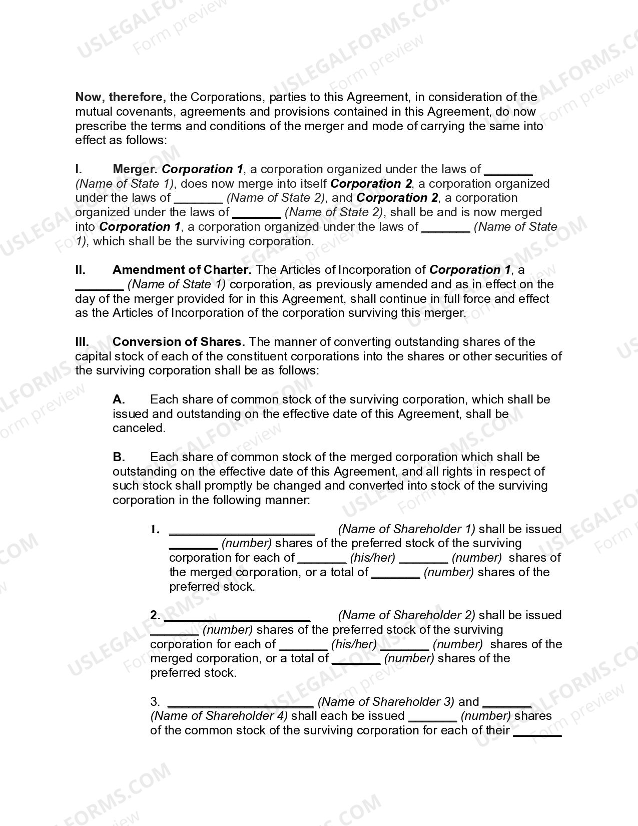 Agreement and Plan of Merger with Change in Corporations' Identity ...
