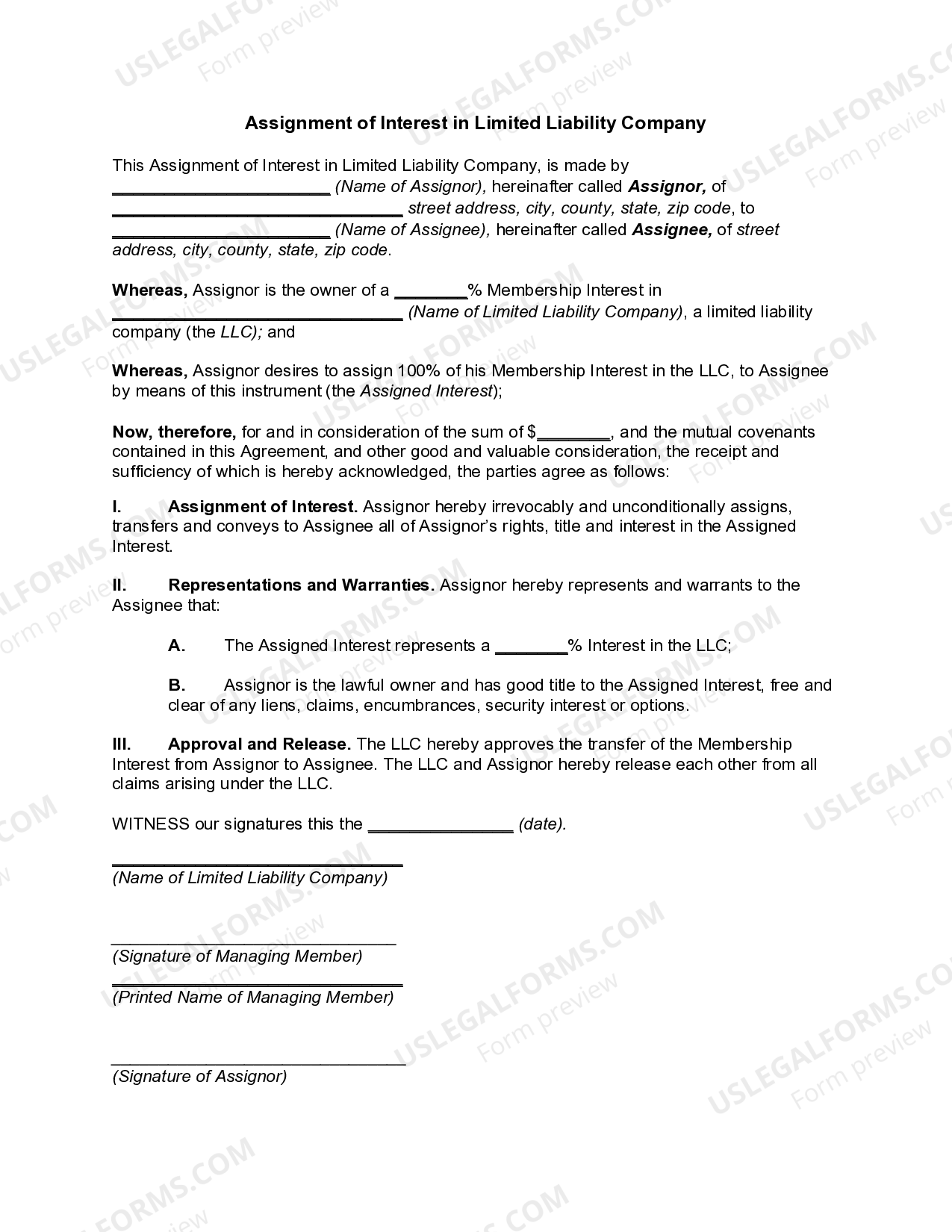 Assignment of Interest in Limited Liability Company | US Legal Forms