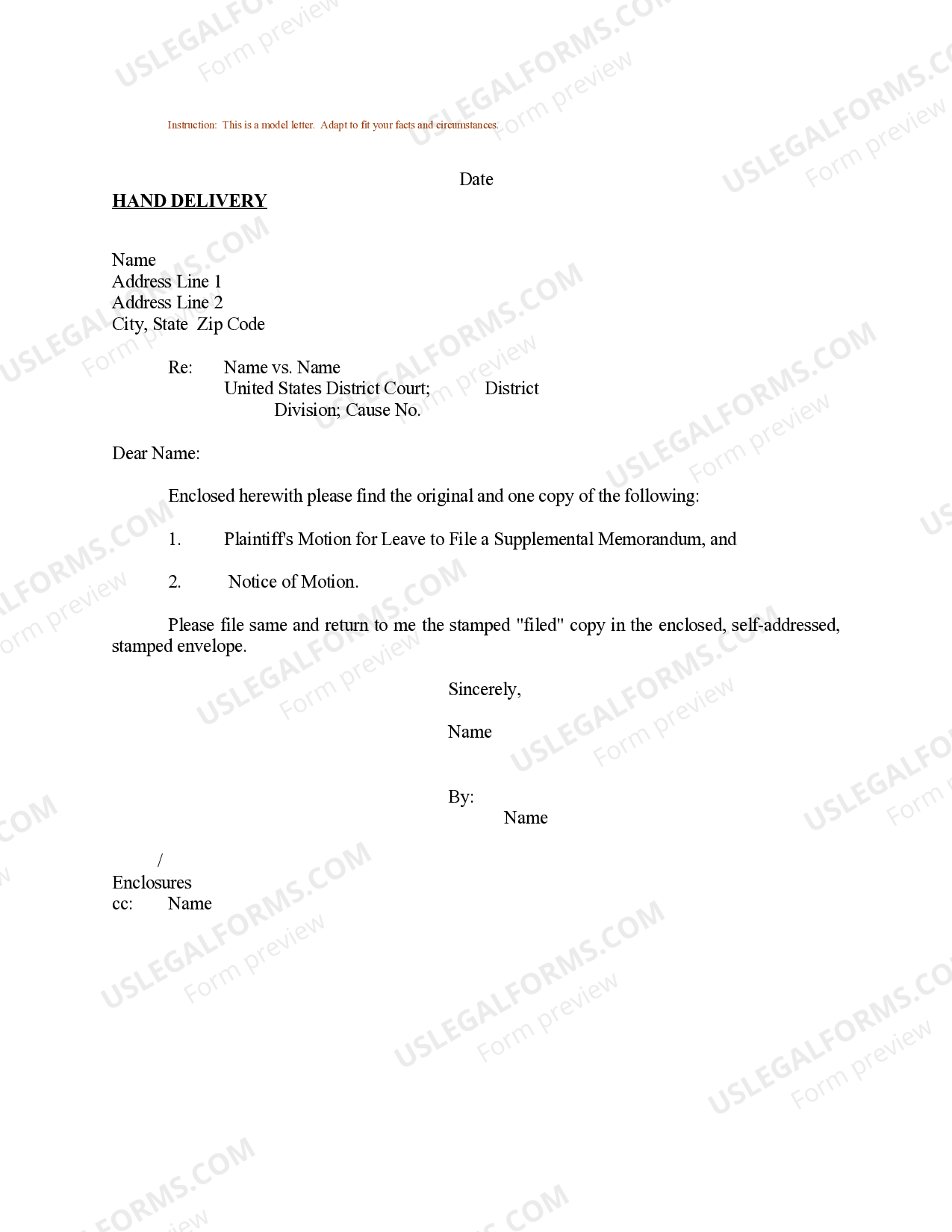 Sample Letter for Plaintiff's Motion for Leave to File a Supplemental ...