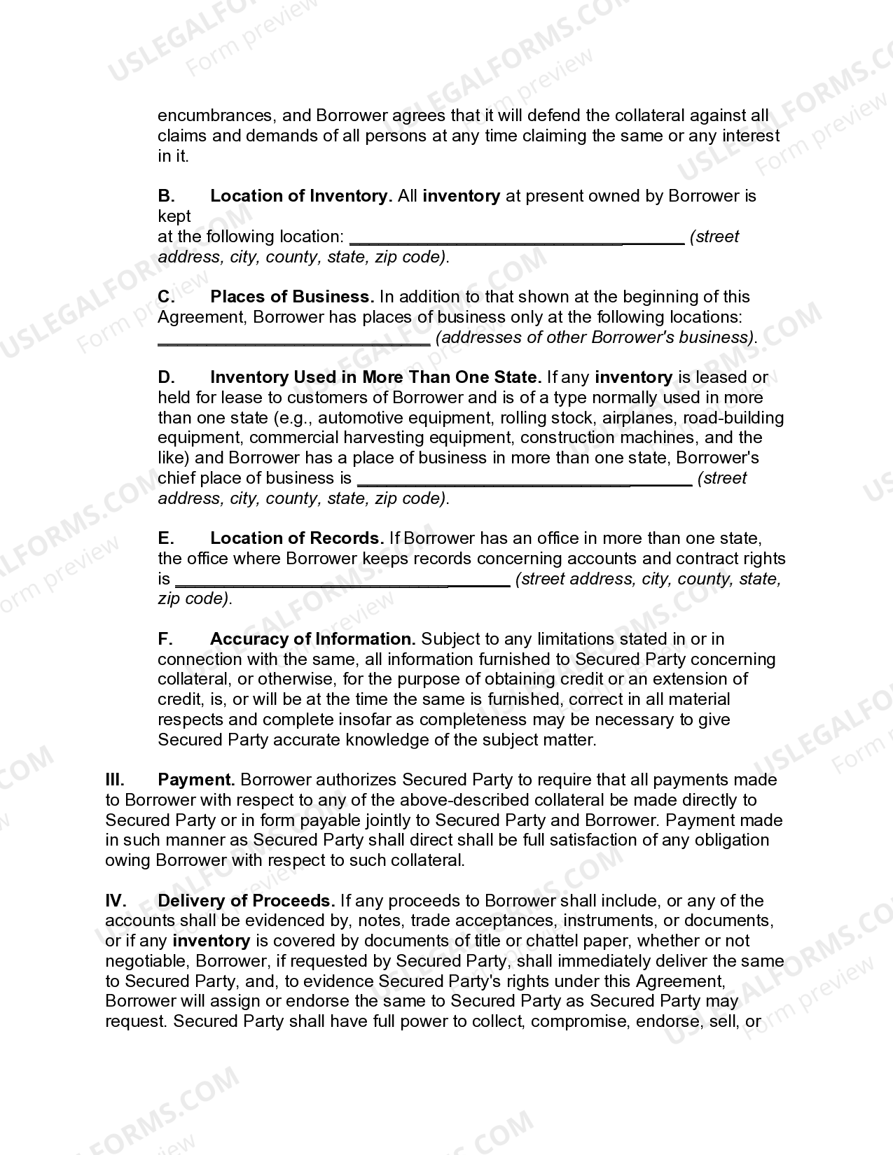 Security Agreement in Accounts, Contract Rights, and Inventory | US ...