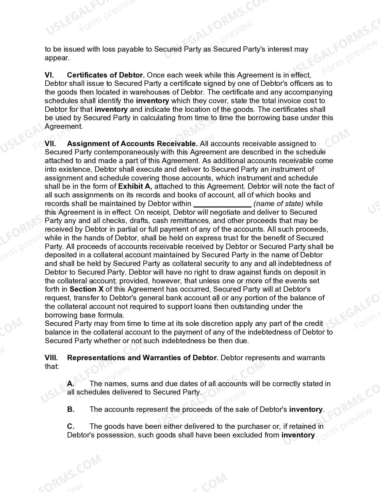 Security Agreement Covering Inventory and Accounts Receivable Securing ...