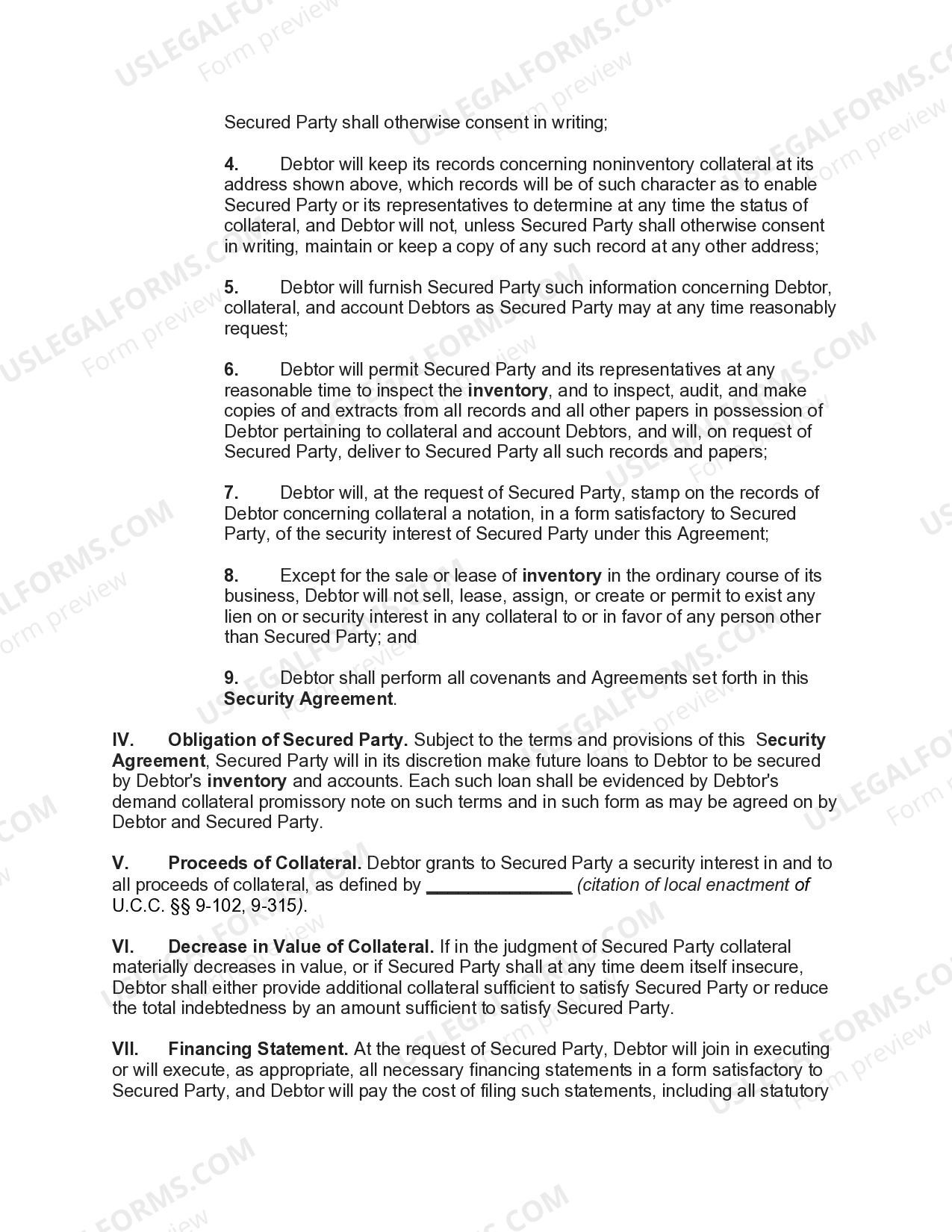 Security Agreement in Inventory, Accounts Receivable, Chattel Paper ...