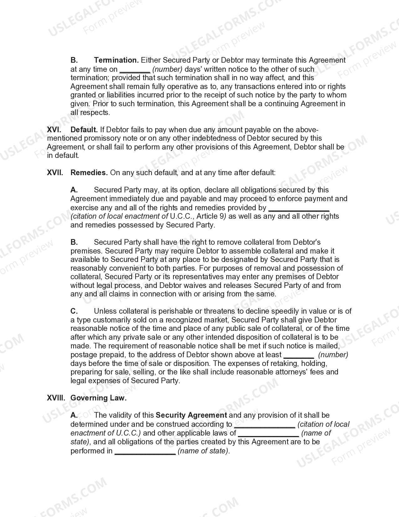 Security Agreement in Inventory, Accounts Receivable, Chattel Paper ...