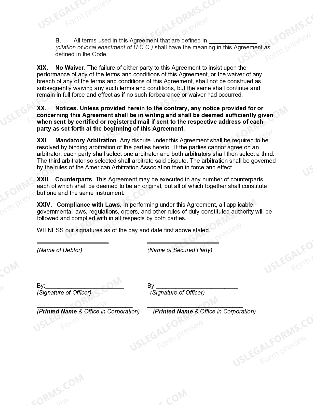 Security Agreement in Inventory, Accounts Receivable, Chattel Paper ...