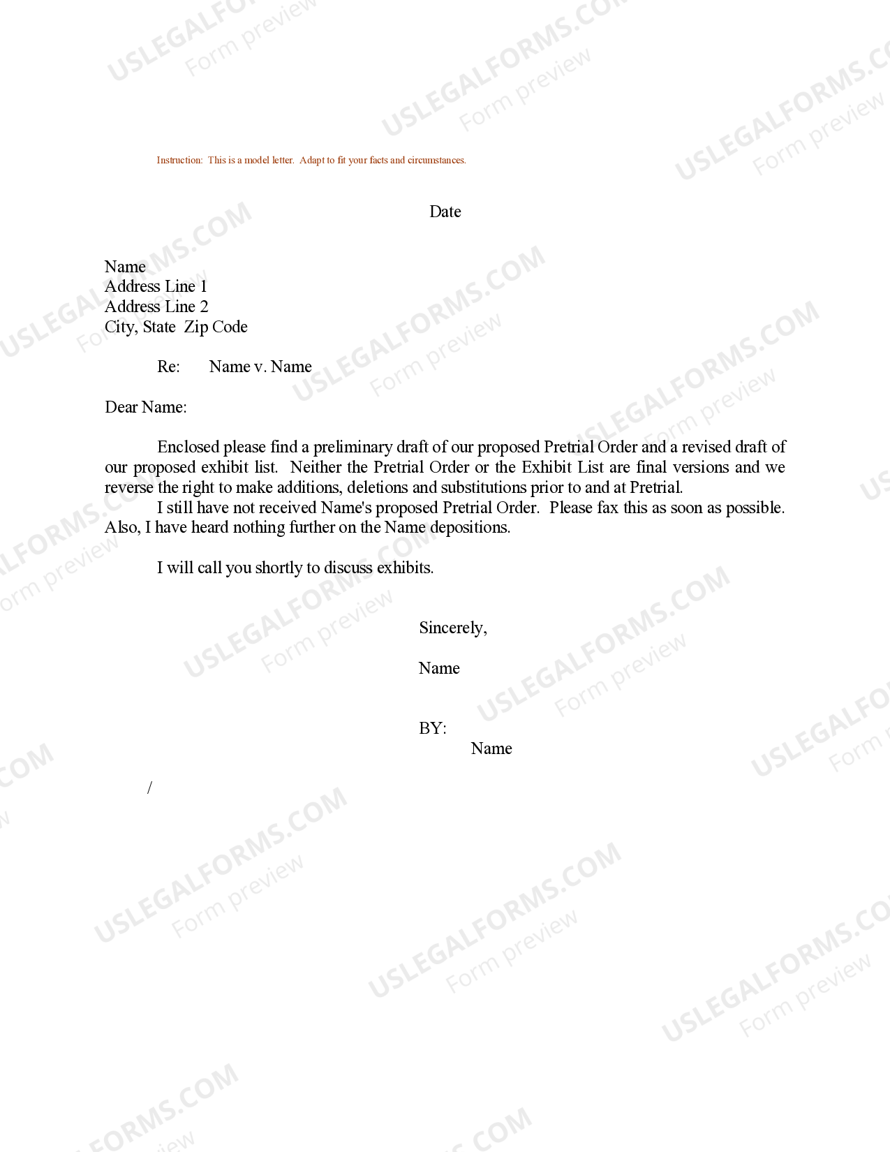 Sample Letter Regarding Draft of Proposed Pretrial Order - Sample ...