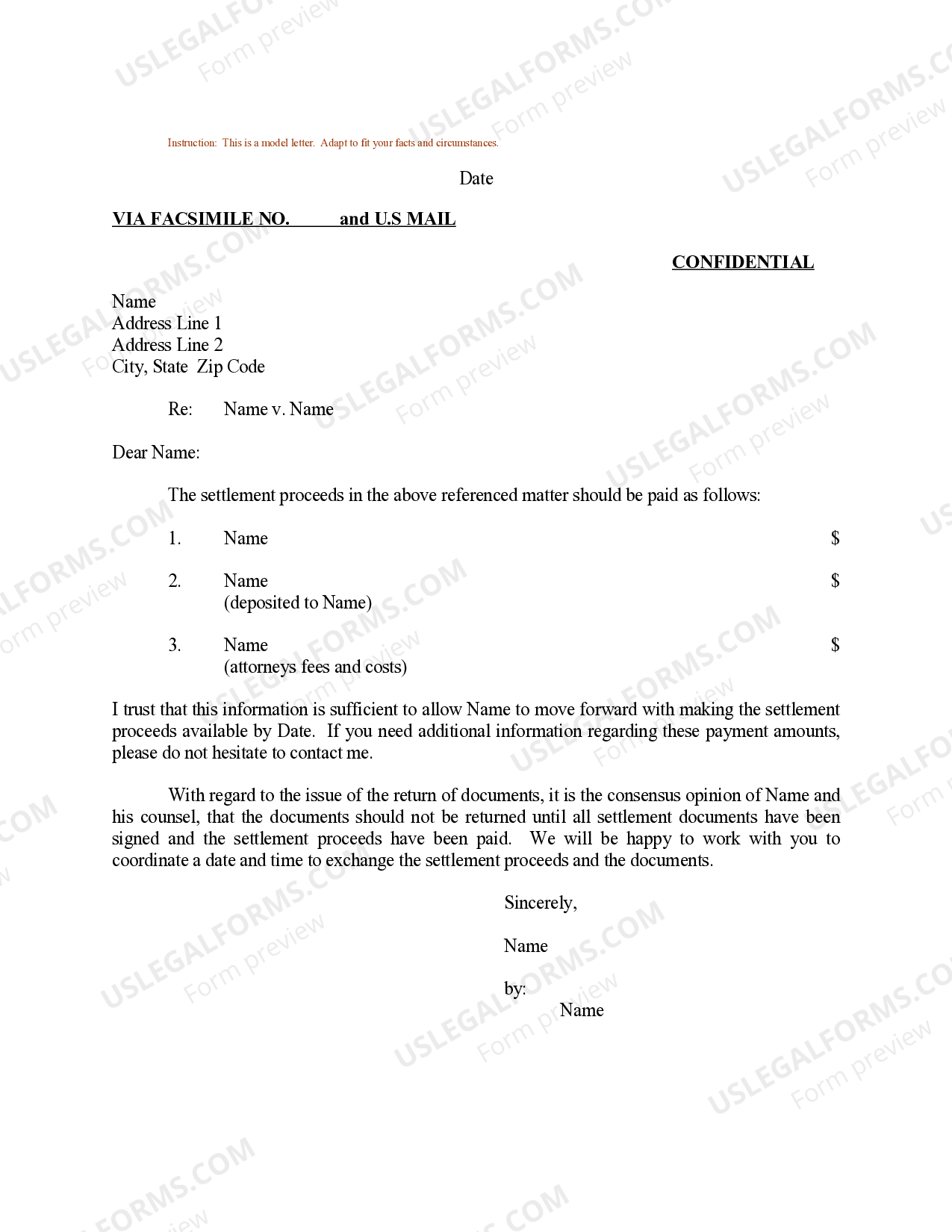 Sample Letter for Settlement Proceeds - Settlement Proceeds | US Legal ...