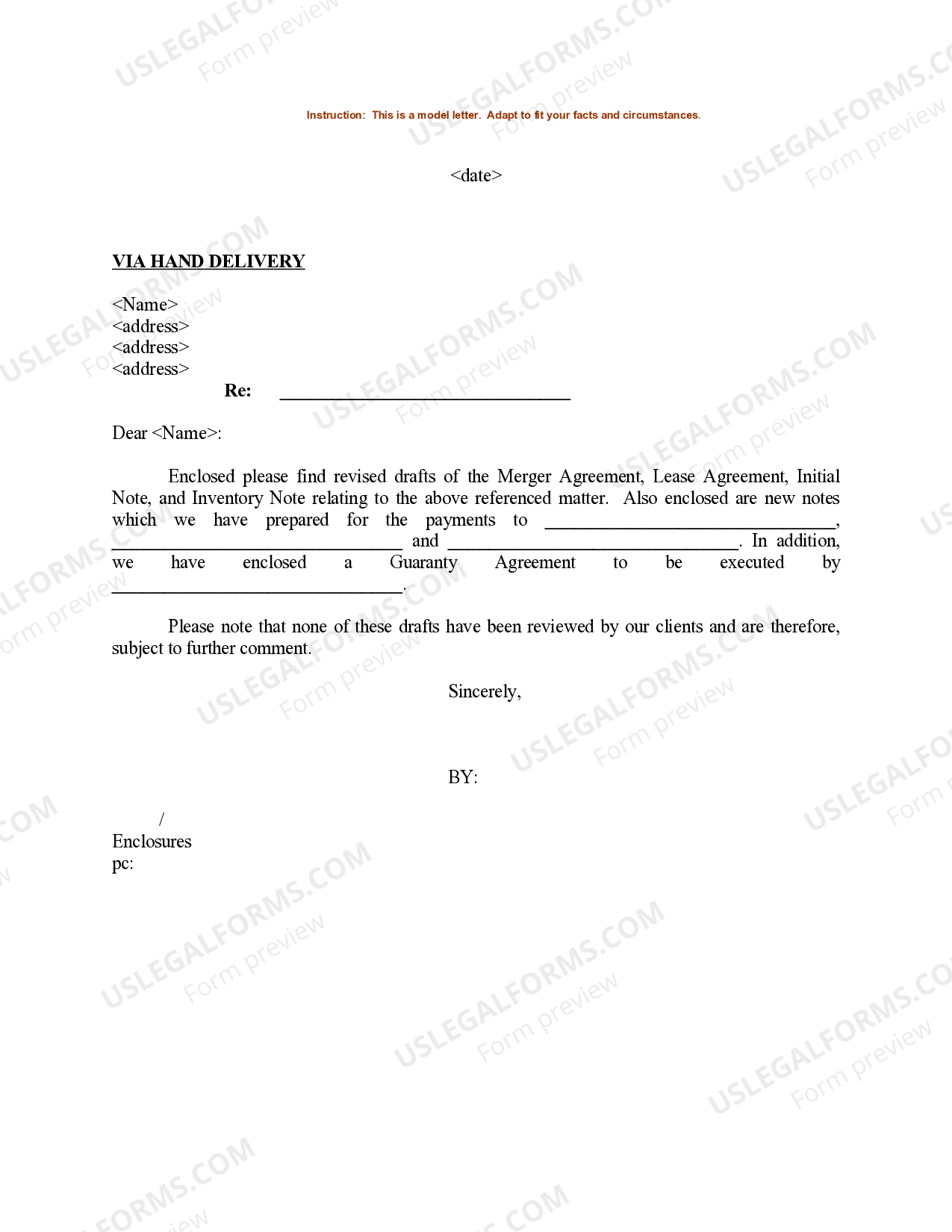 Sample Letter regarding Revised Draft of Merger Agreement - Letter ...