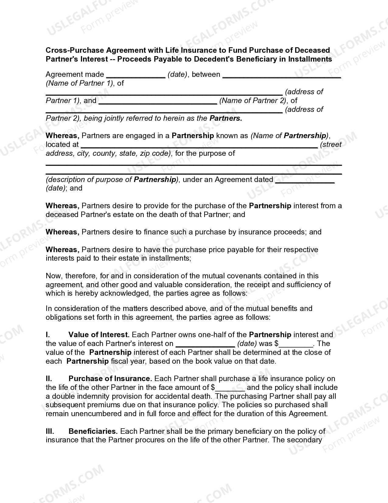 Cross-Purchase Agreement with Life Insurance to Fund Purchase of ...