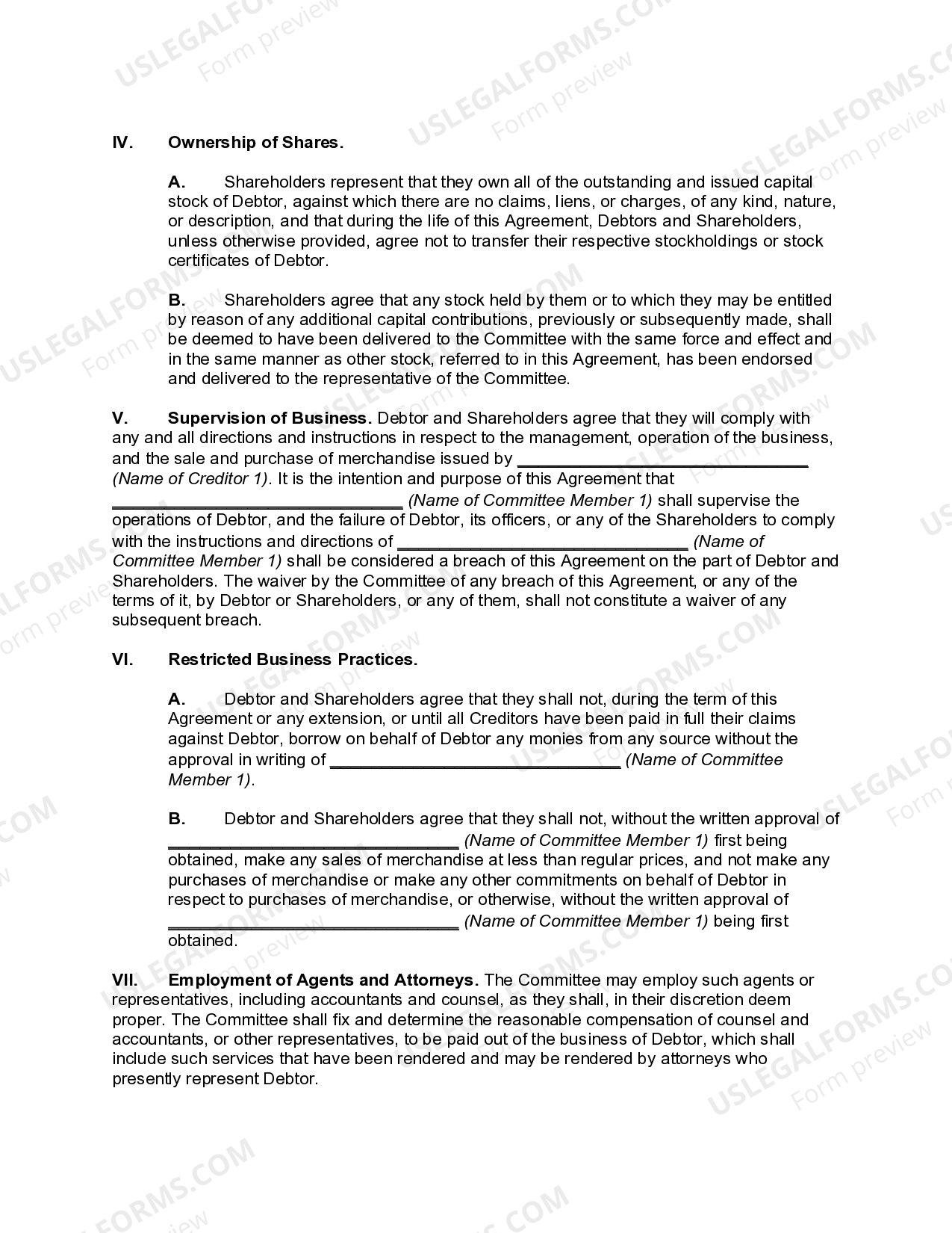 Extension Agreement among Debtor, Stockholders, Creditors, Secured Creditor, and Creditors ...