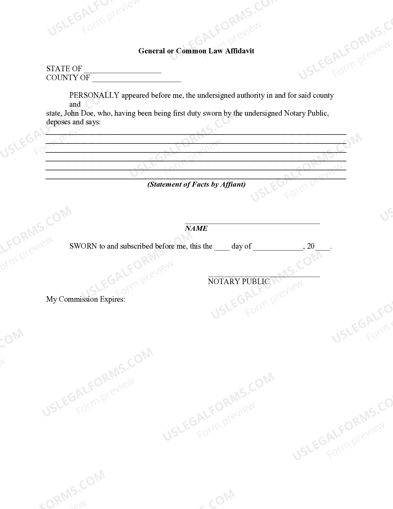 Affidavits - General - Common Law - Common Law | US Legal Forms