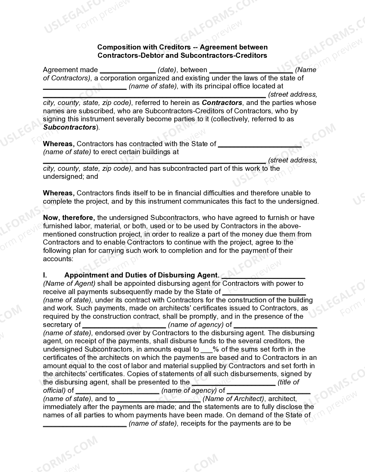 Composition with Creditors -- Agreement between Contractors-Debtor and ...