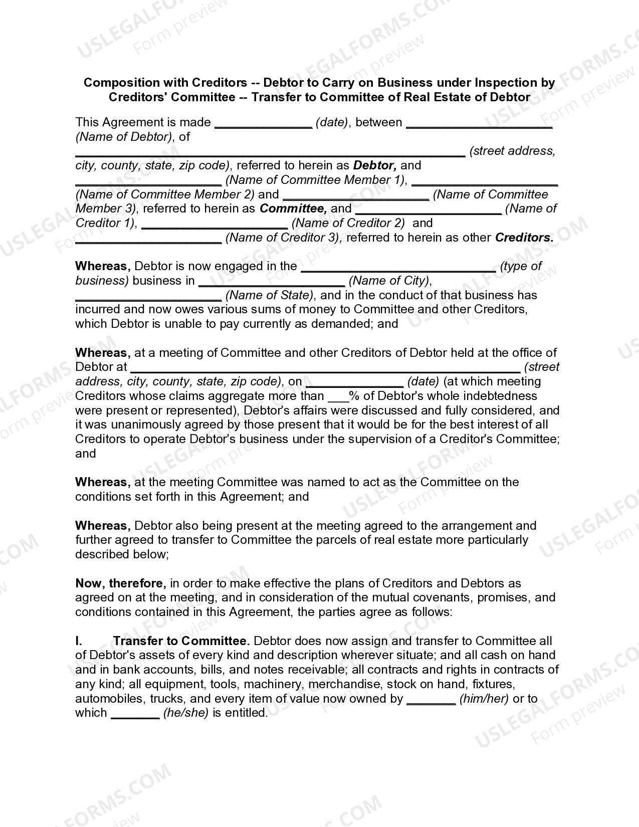 Composition with Creditors -- Debtor to Carry on Business under Inspection by Creditors ...