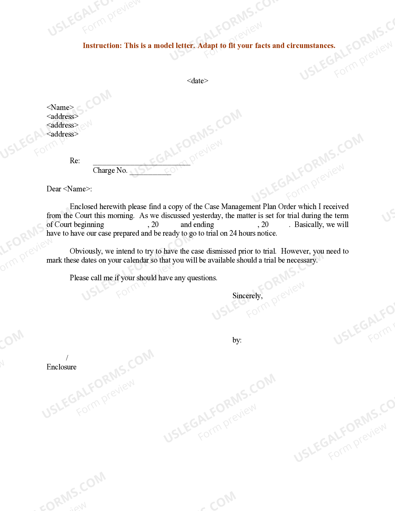 Sample Letter for Case Management Plan Order - Case Management | US ...