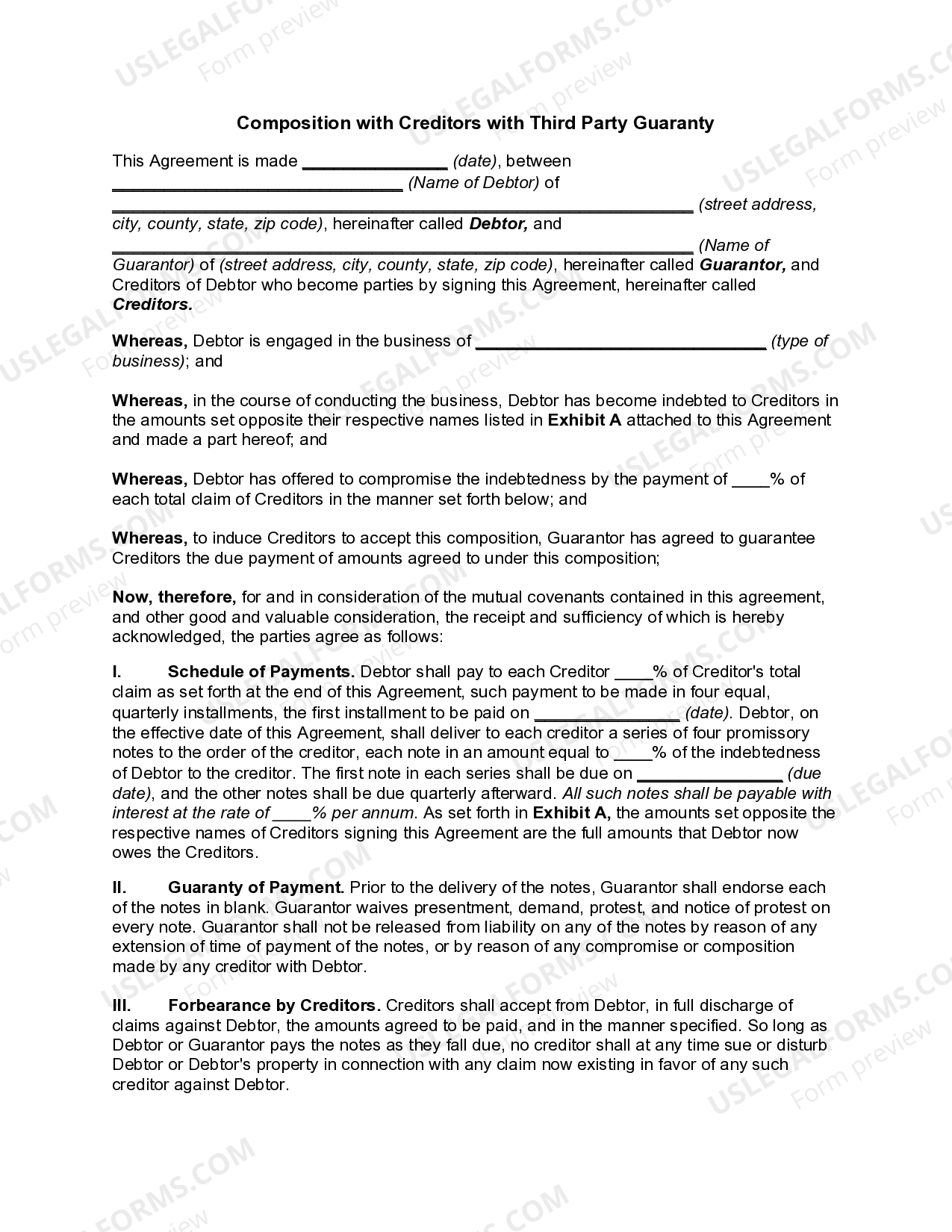 Composition with Creditors with Third Party Guaranty | US Legal Forms