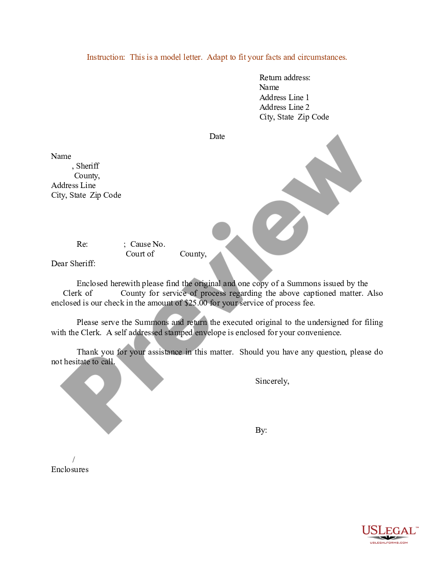 Mecklenburg North Carolina Sample Letter For Letter To Sheriff Concerning Service Of Process