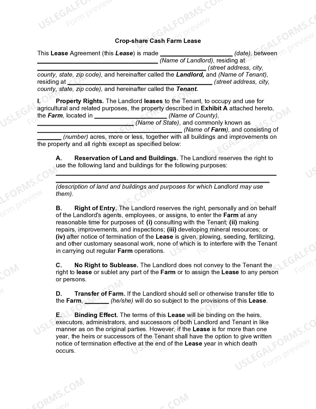 Crop-share Cash Farm Lease | US Legal Forms