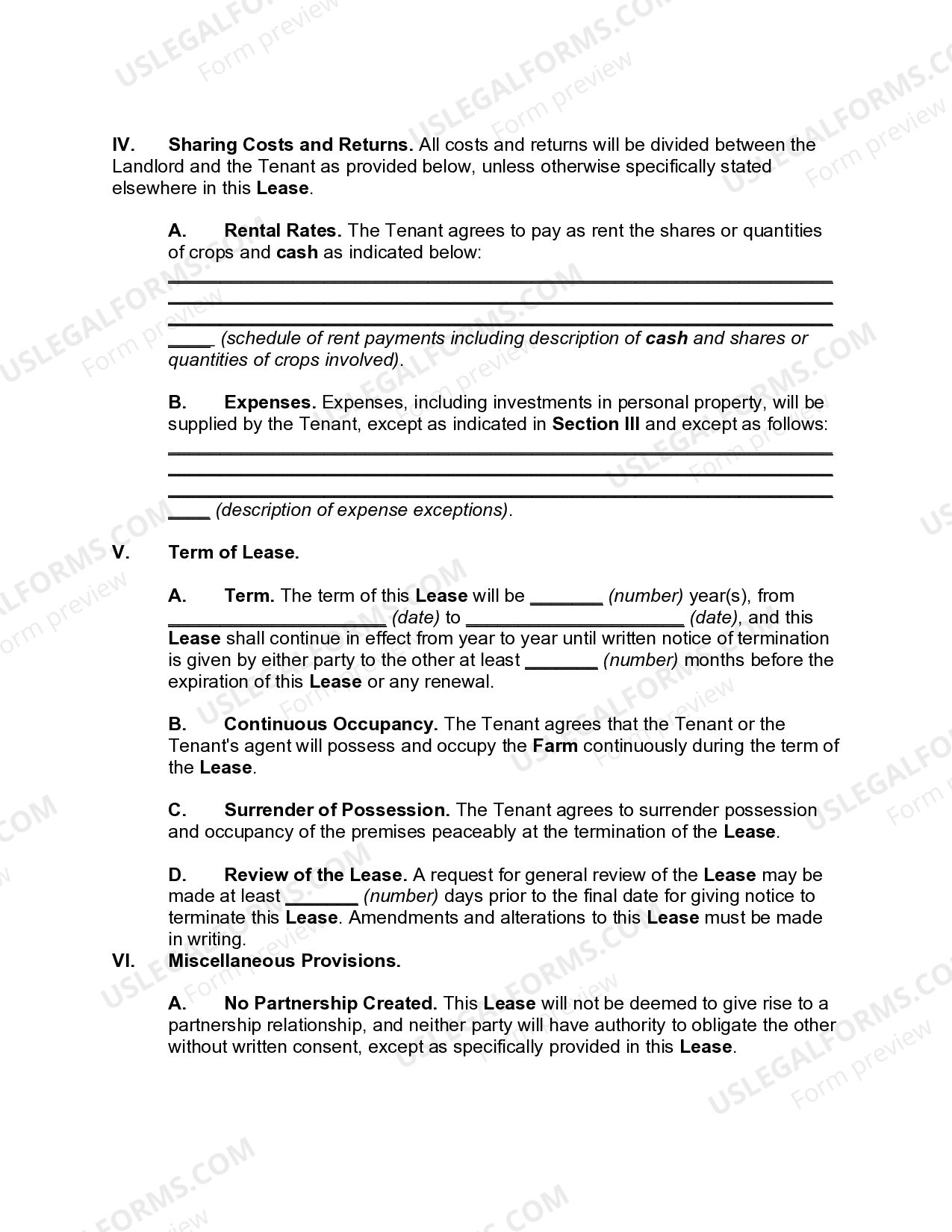 Crop-share Cash Farm Lease | US Legal Forms