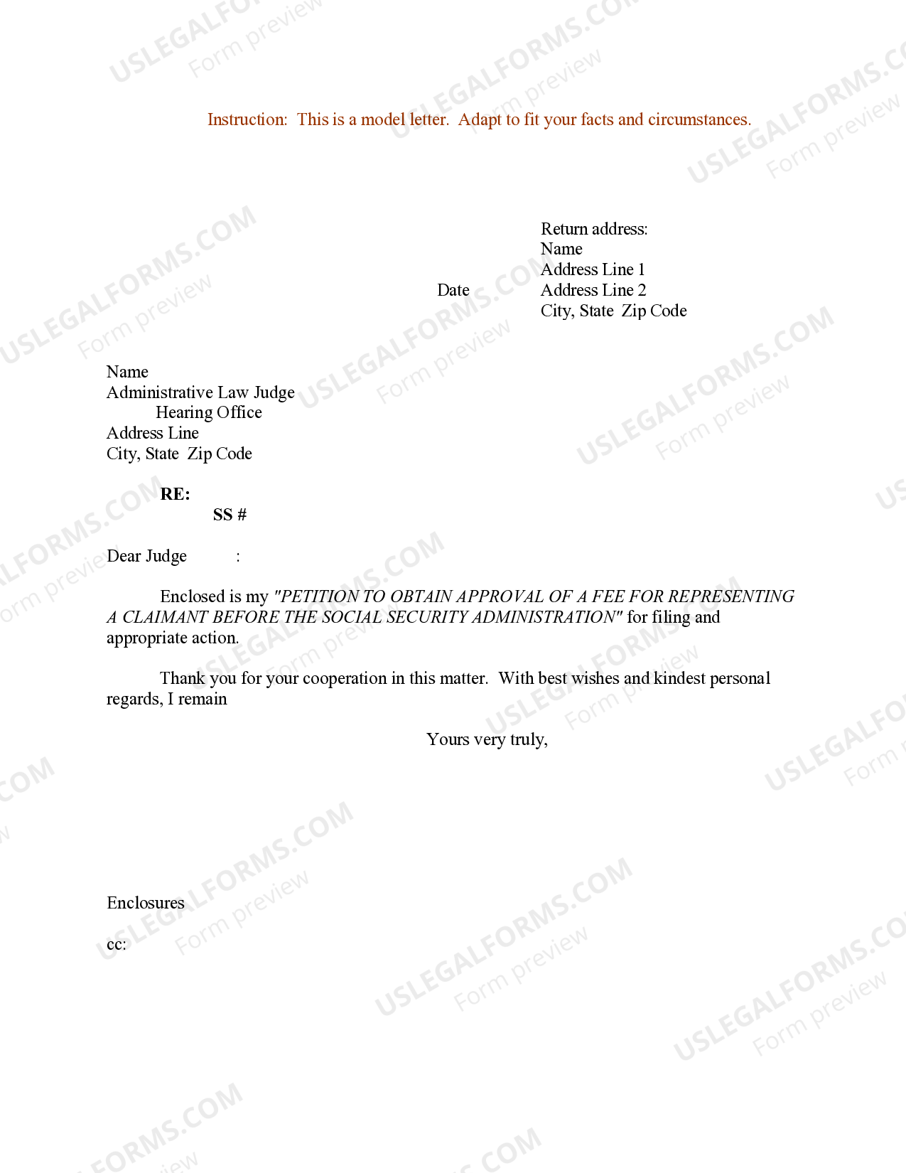 Sample Letter for Letter transmitting Petition to Obtain Fee Approval ...