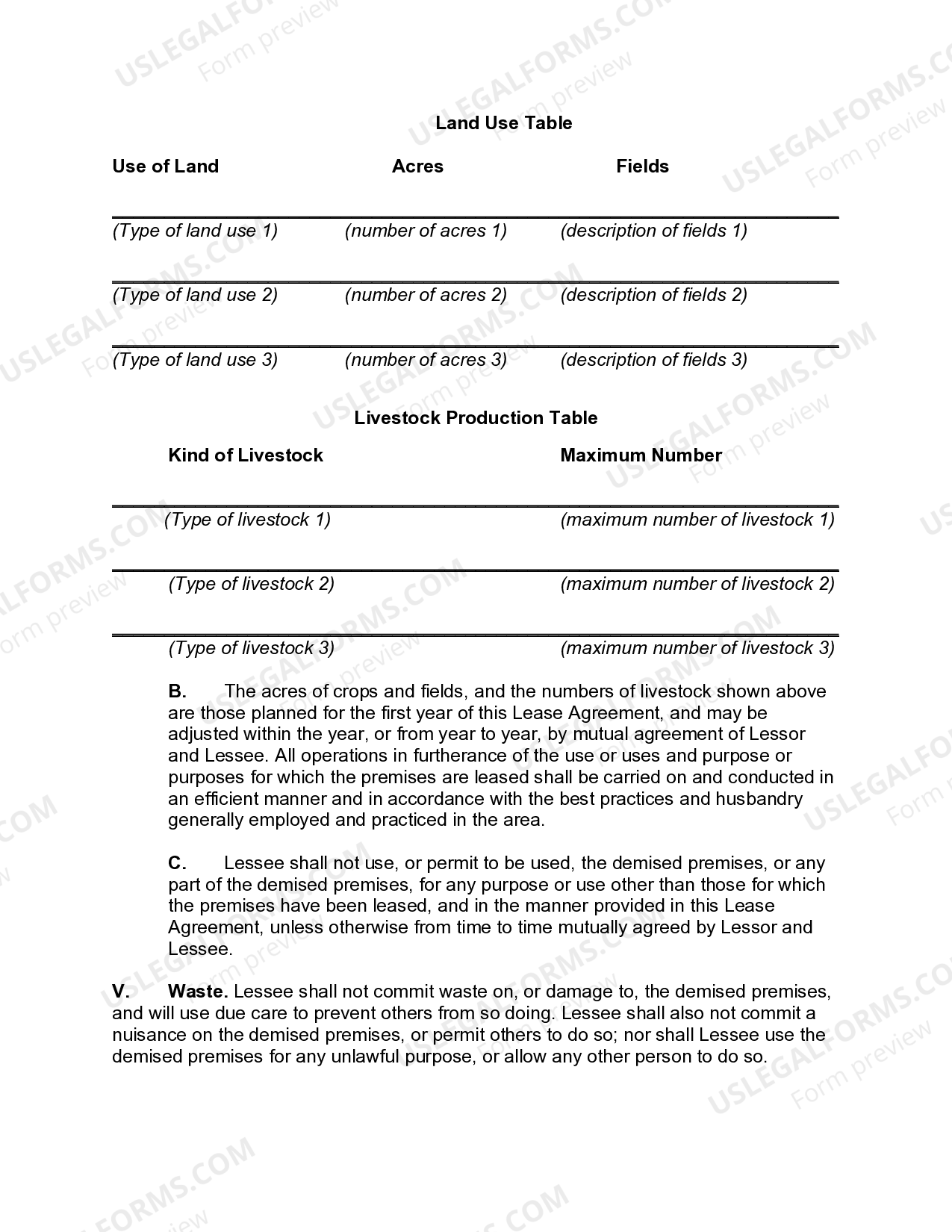 Cash Farm Lease for Purpose of Producing Crops, Livestock, and ...