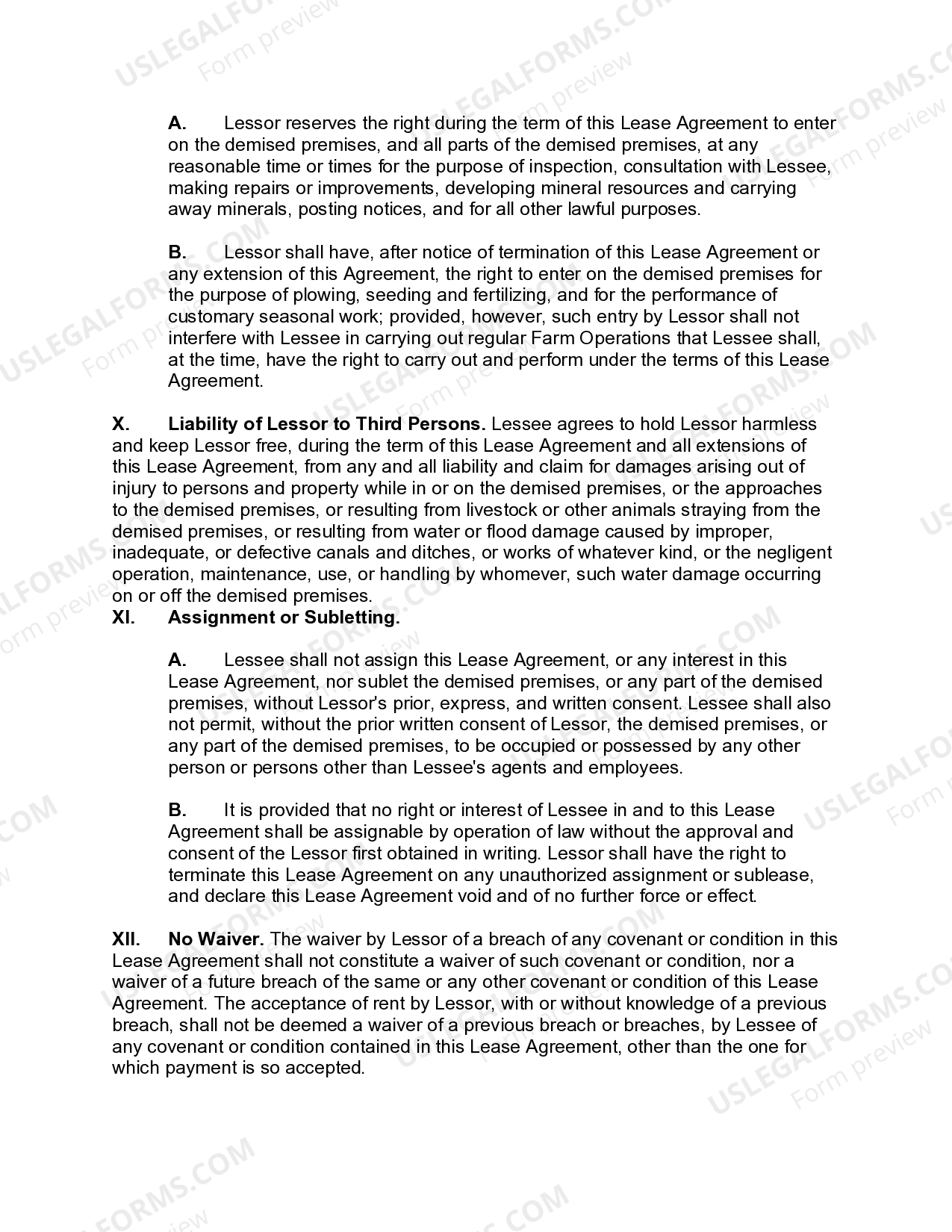 Cash Farm Lease for Purpose of Producing Crops, Livestock, and ...