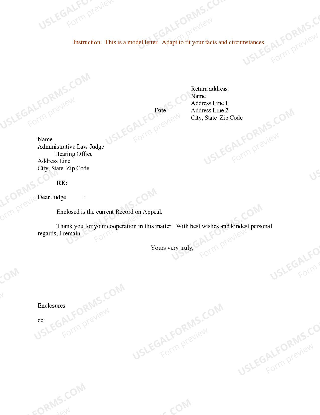 Sample Letter for Letter transmitting of Record on Appeal - Record ...