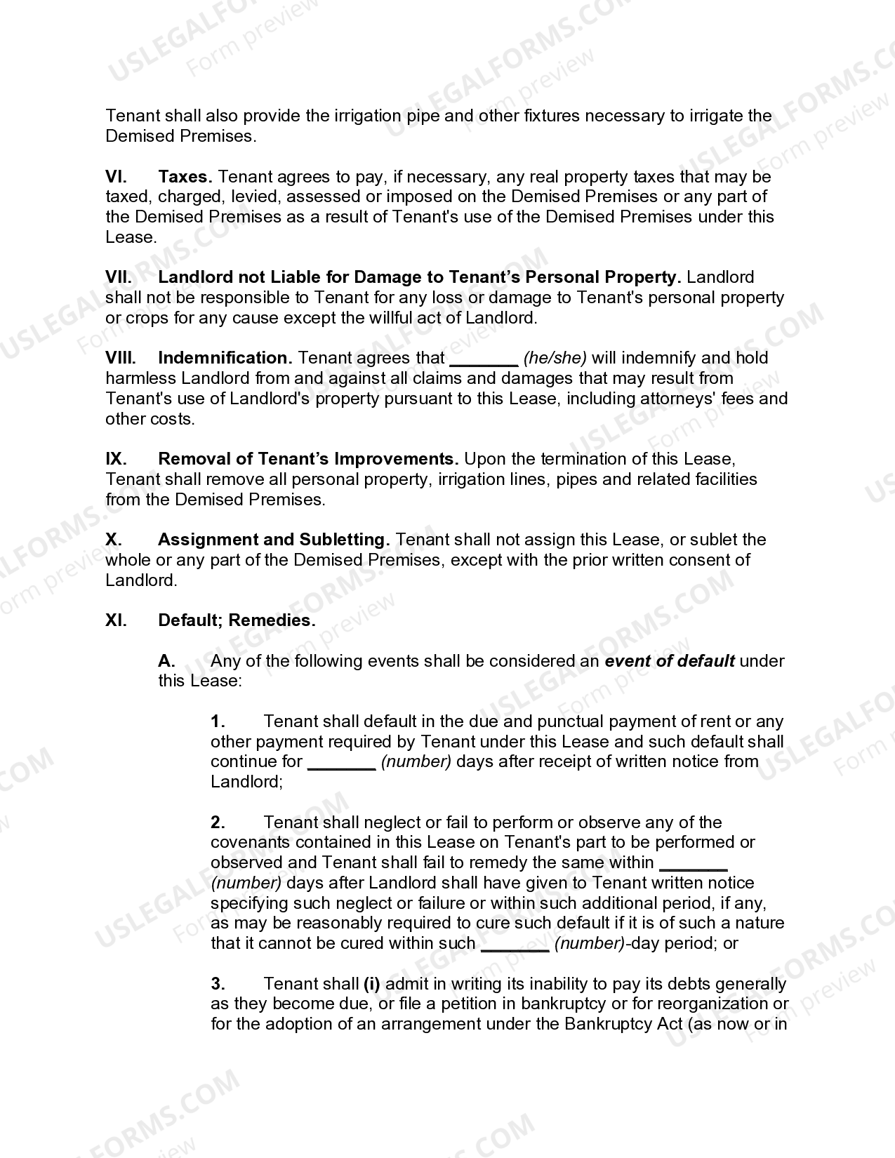 Cash Farm Lease with Farm to be used only for Production of Crops | US ...