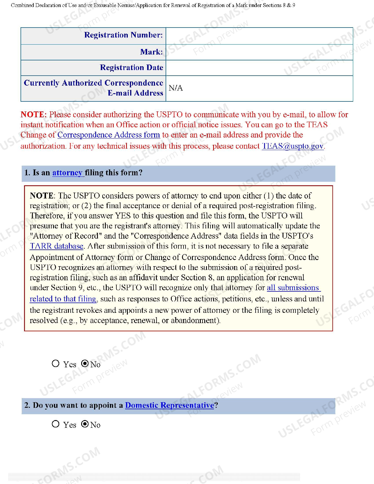 Combined Declaration of Use or Excusable Nonuse and Application for ...