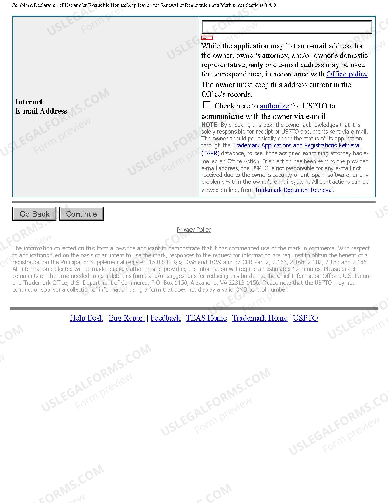 Combined Declaration of Use or Excusable Nonuse and Application for ...