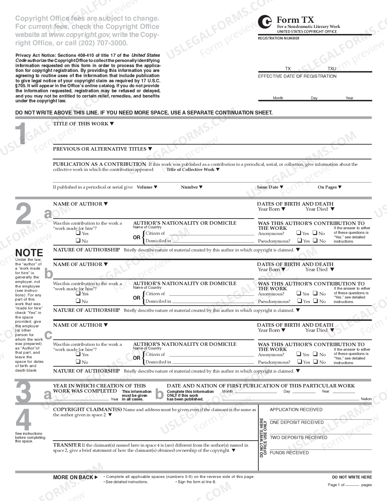 Copyright Application - Non-dramatic Literary Works | US Legal Forms